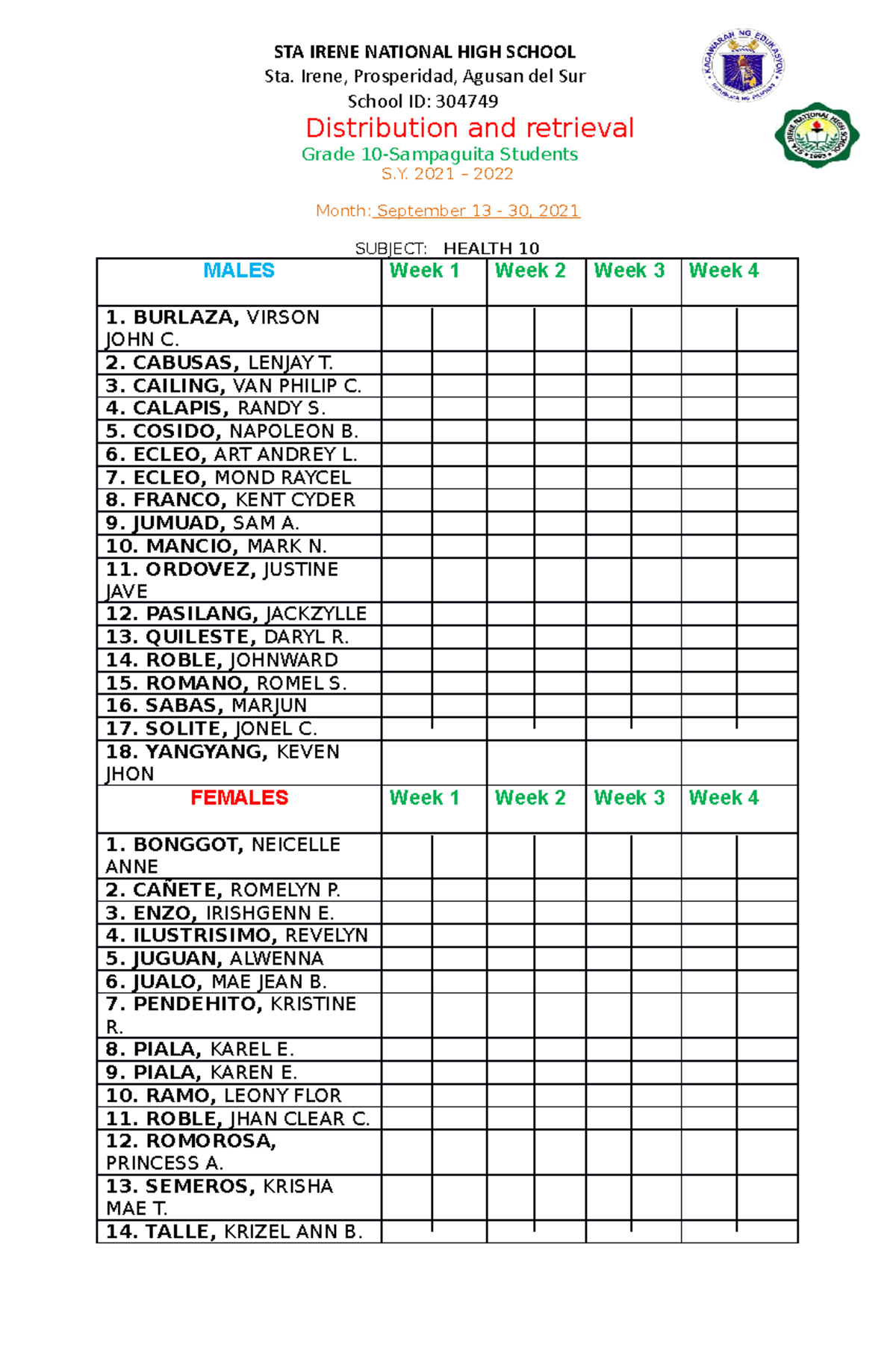 Distribution and retrieval - English - STA IRENE NATIONAL HIGH SCHOOL ...