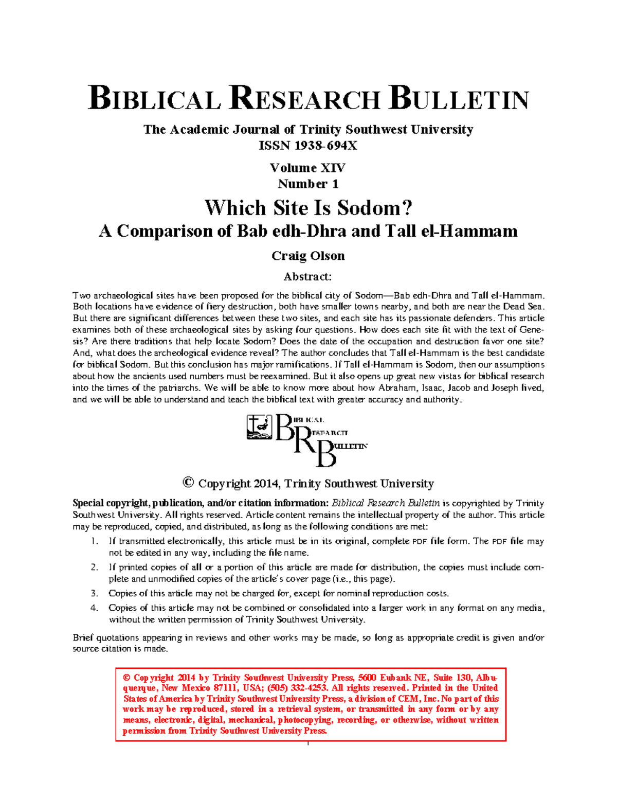 Which Site Is Sodom A Comparison of Bab - BIBLICAL RESEARCH BULLETIN ...