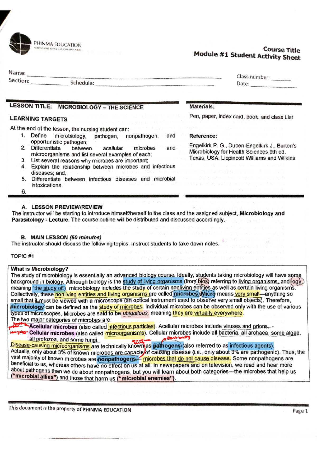 Micropara lec 1-8 - PHINMA EDUCATION Course Title Module Student Activity Sheet Name: Class ...