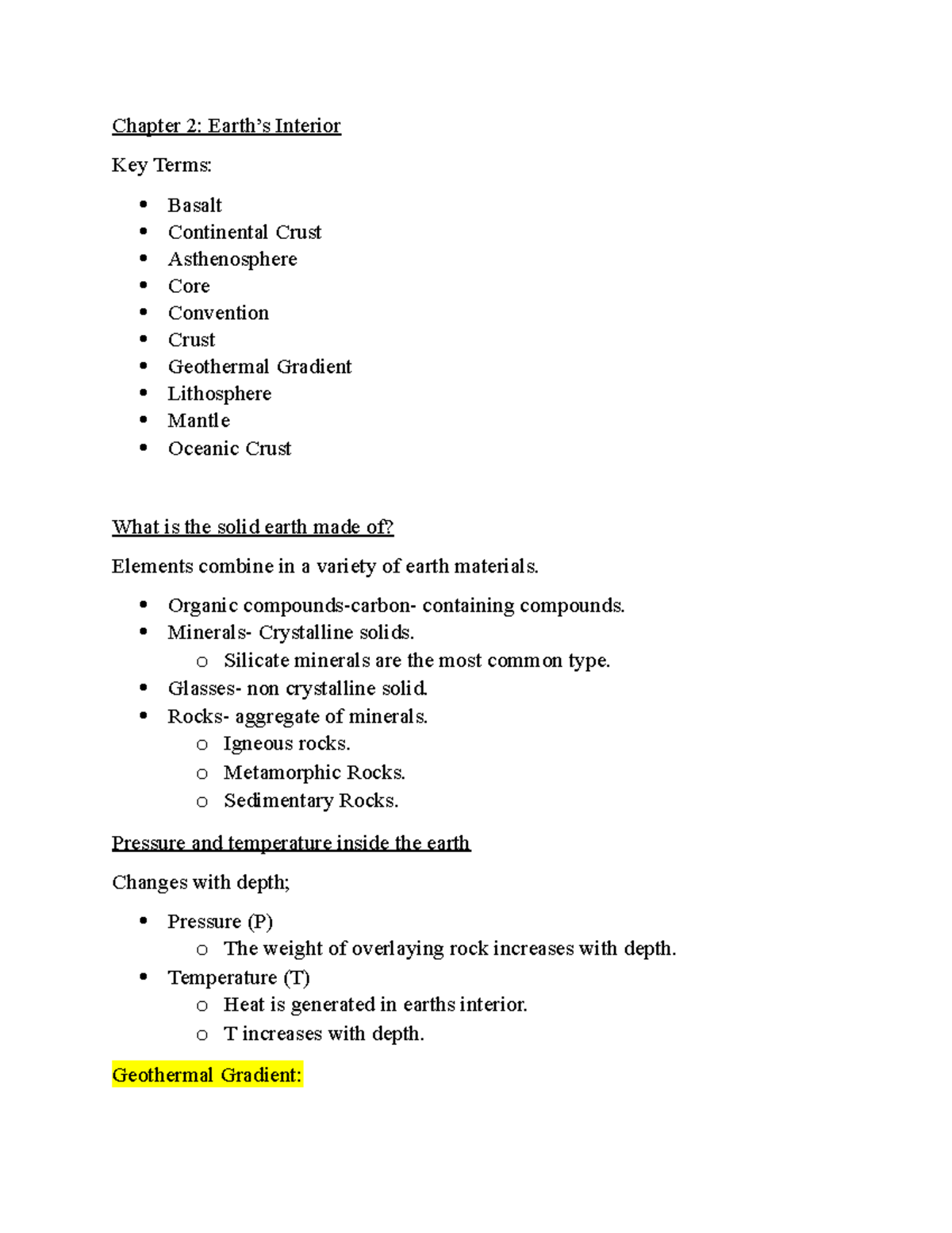 Earths interior - Chapter 2: Earth’s Interior Key Terms: Basalt ...