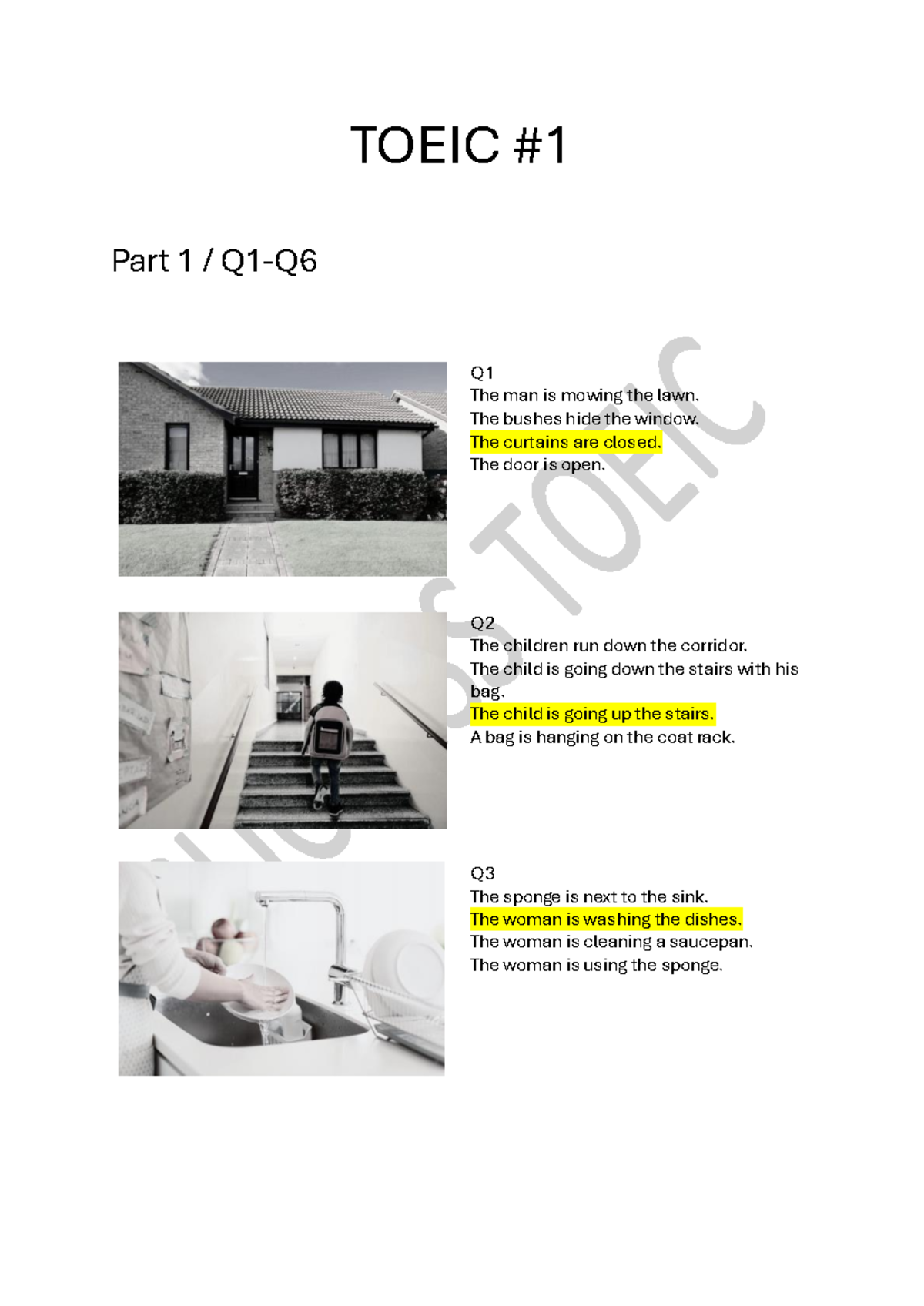 Toeic 1 Script Correction - TOEIC Part 1 / Q1-Q 6 Q The man is mowing ...