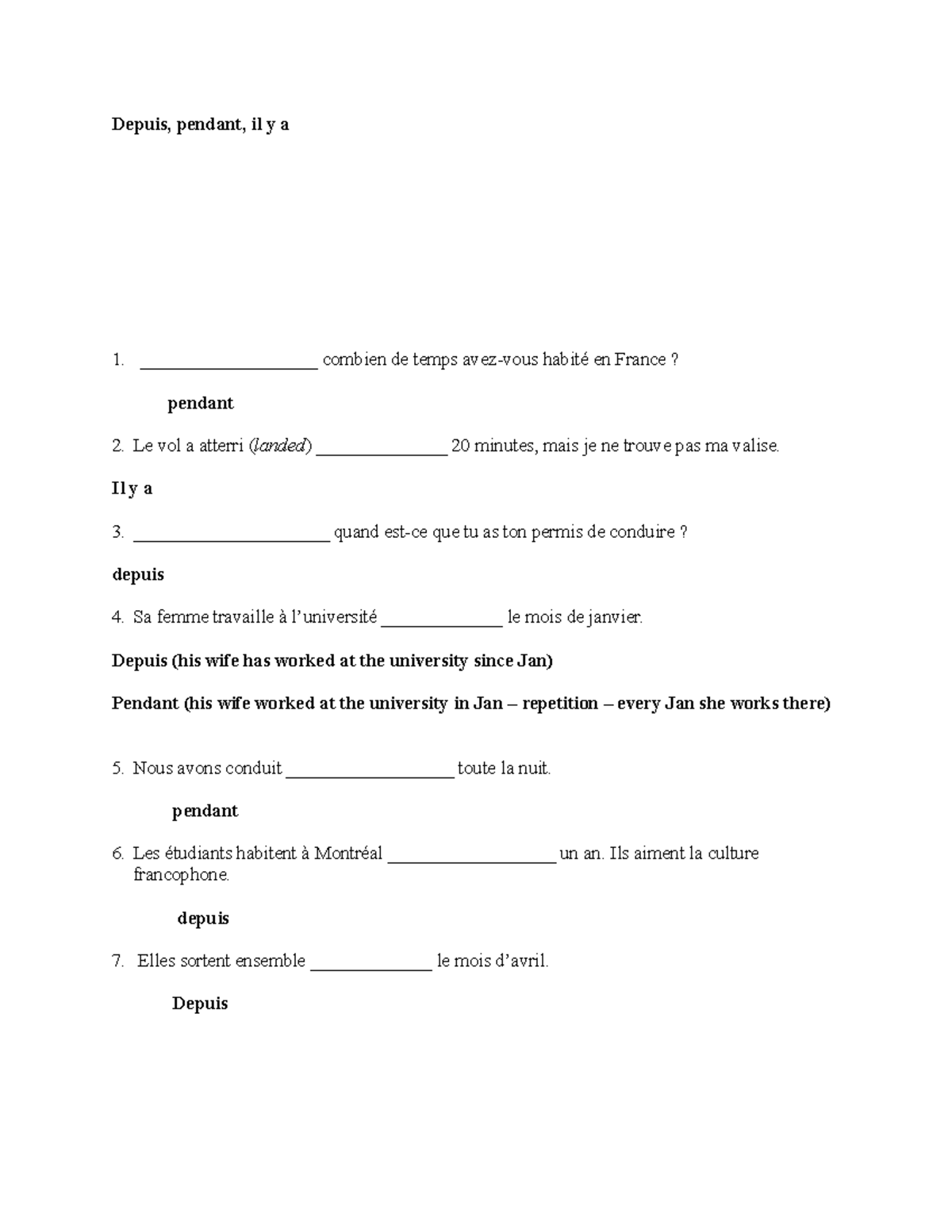 Depuis, pendant, il y a activities - Depuis, pendant, il y a ...