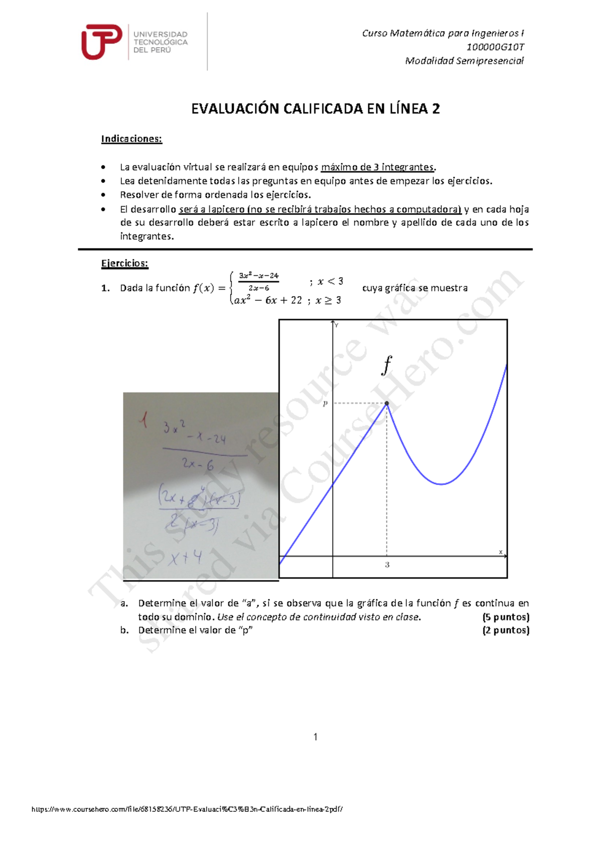 UTP Evaluaci n Calificada en linea 2 - Curso Matemática para Ingenieros I 100000 G10T Modalidad ...