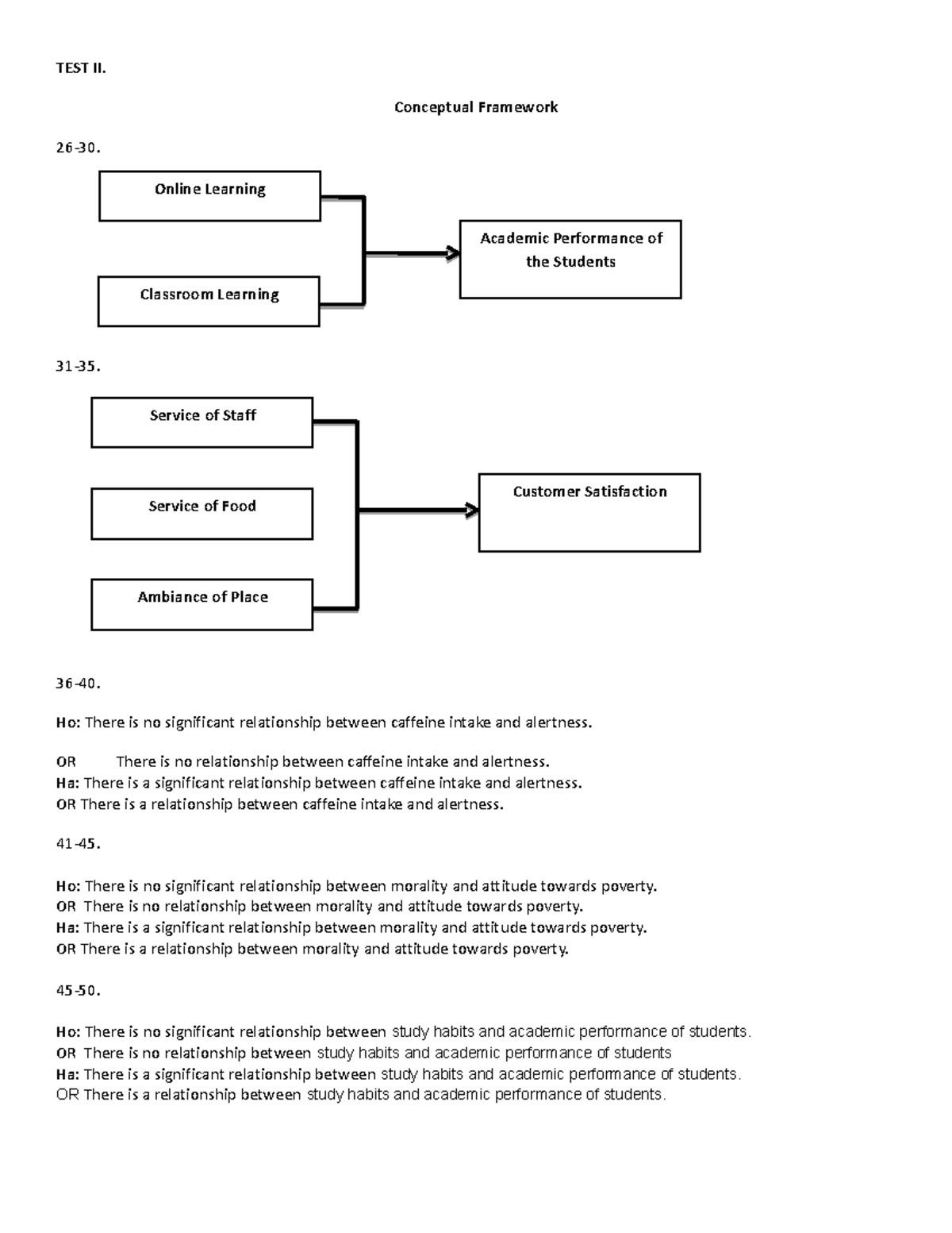 PR2 Q1 Answer KEY - TEST II. Conceptual Framework 26-30. 31-35. 36-40 ...