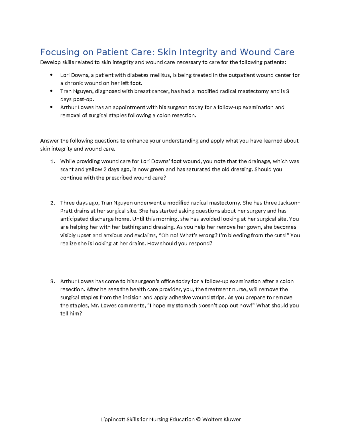 Focusing Pt Care Topic 08 - Focusing on Patient Care: Skin Integrity ...