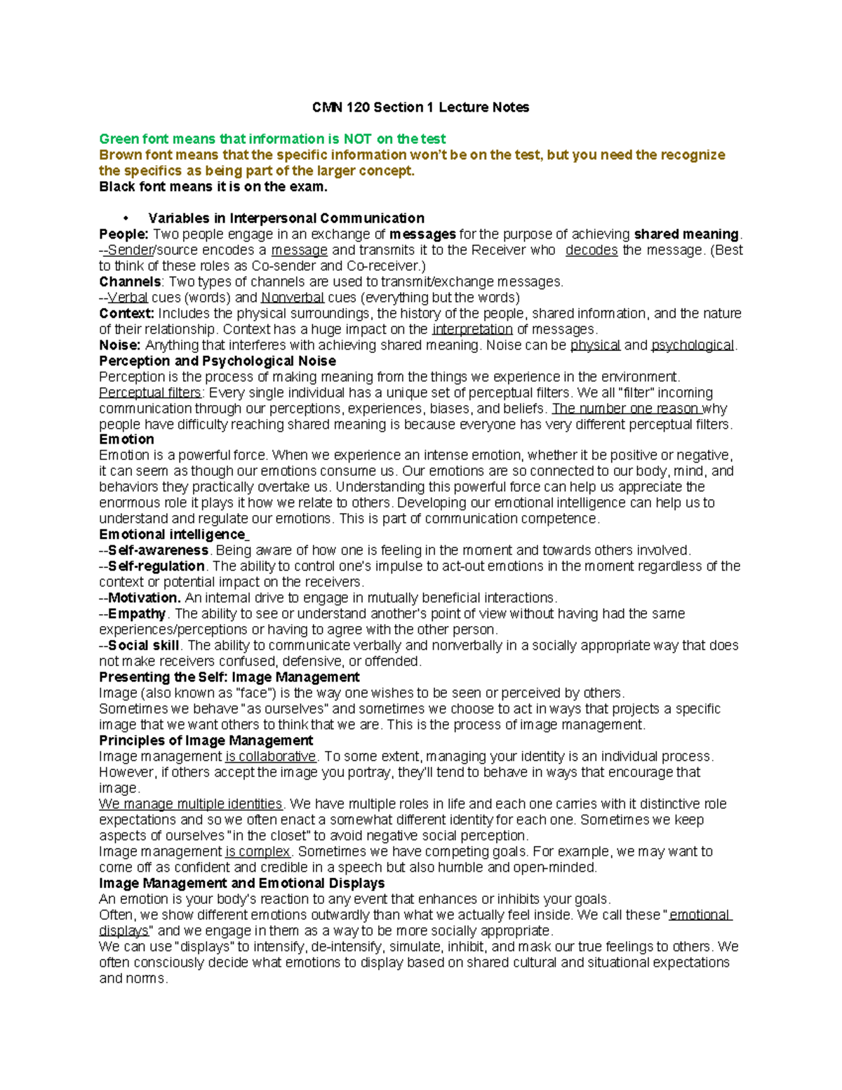 Section 1 Lecture Notes (Word) - CMN 120 Section 1 Lecture Notes Green ...