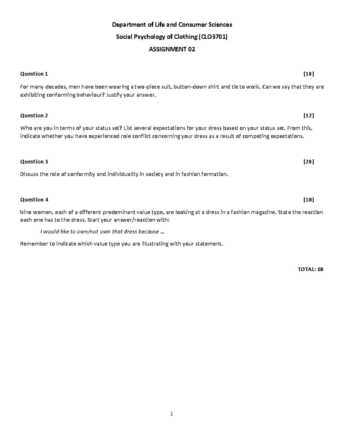 2023-S2 Assignment 2 - 1 Department of Life and Consumer Sciences ...