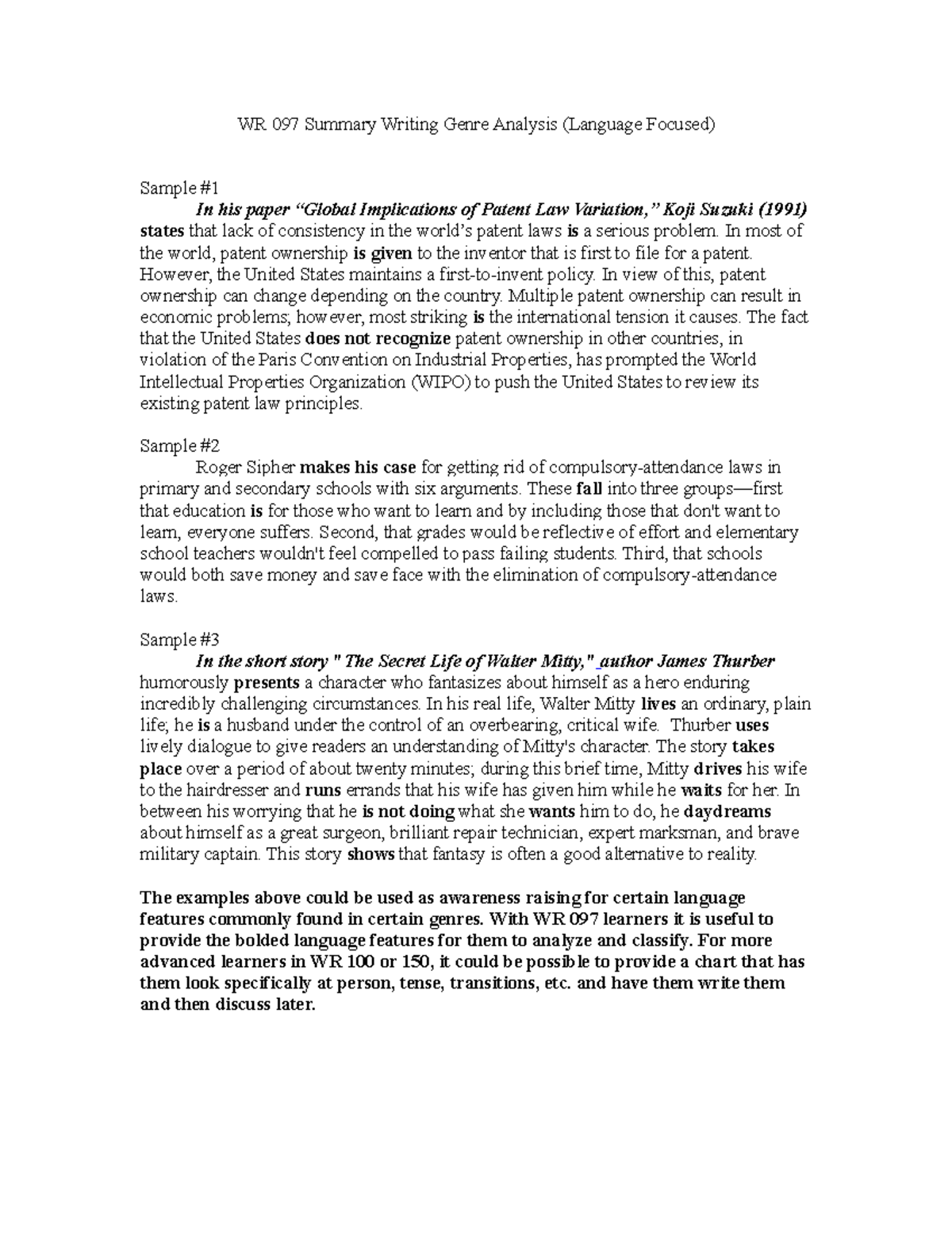 WR 097 Summary Writing Genre Analysis in the making for the next time ...