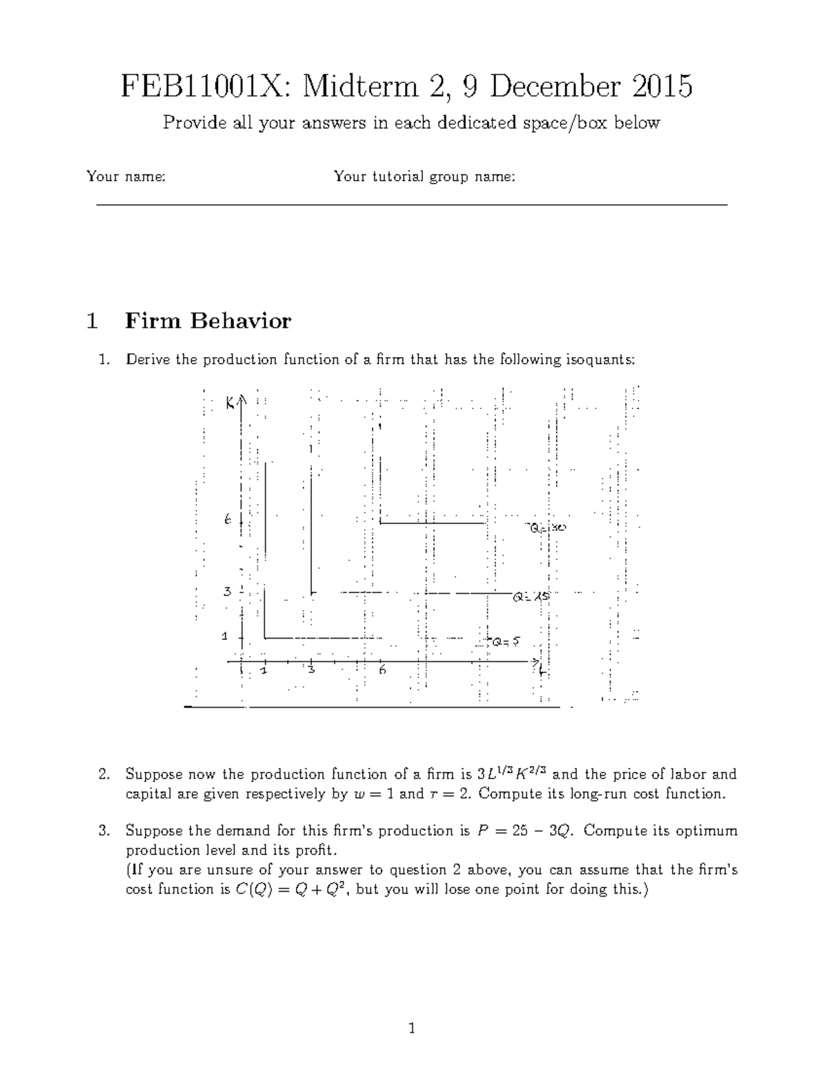 Midterm 2 2015 with answers - FEB11001X: Midterm 2, 9 December 2015 ...