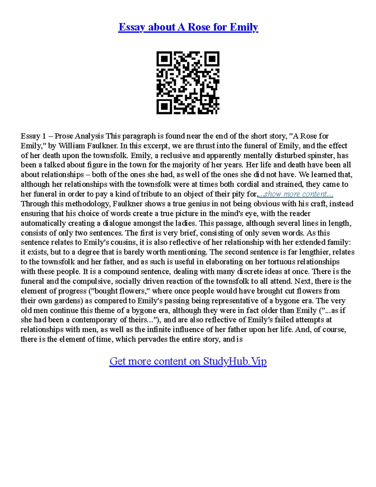 Literary Analysis Essay A Rose For Emily - Essay about A Rose for Emily ...