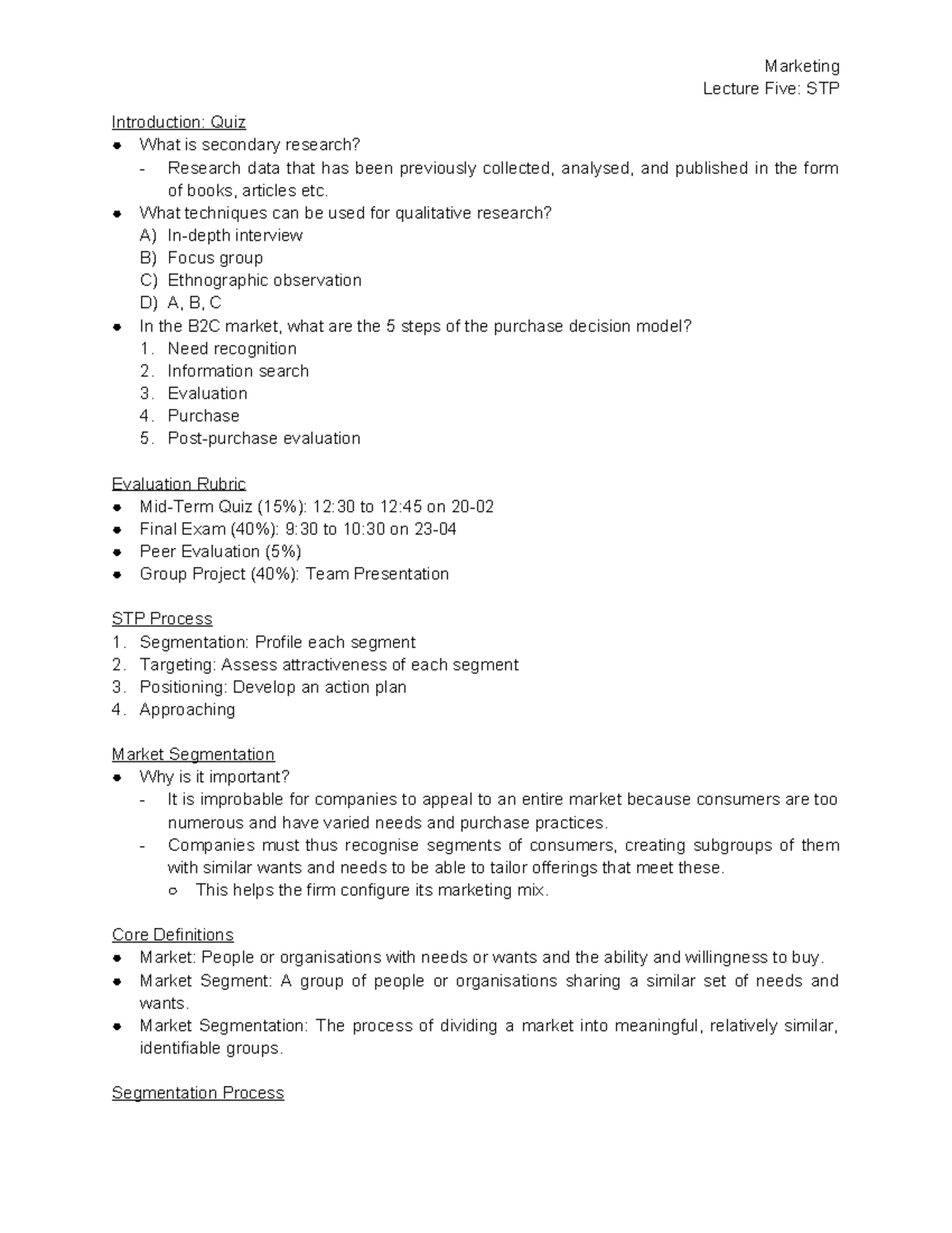 Lecture 5 STP - These are notes taken in class. - Lecture Five: STP ...