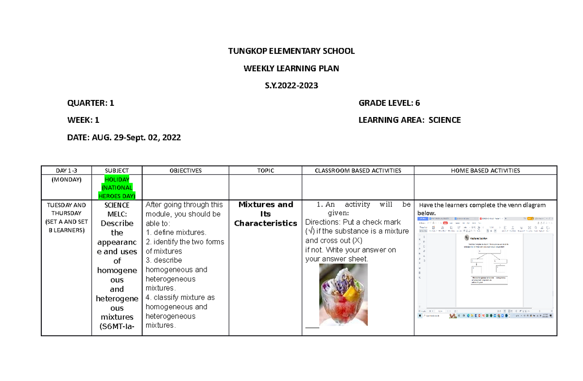 Q1 science week 1 - weekly learning plan in english - TUNGKOP ...