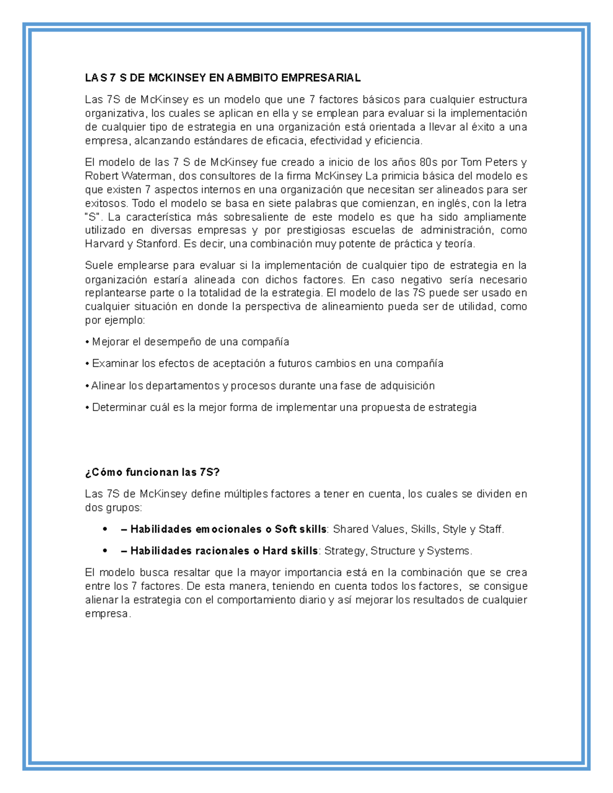 Ensayo DE ADMI - LAS 7 S DE MCKINSEY EN ABMBITO EMPRESARIAL Las 7S de ...