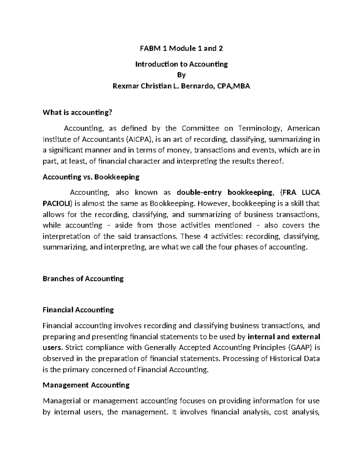 Introduction to Accounting Module 1 - FABM 1 Module 1 and 2 ...