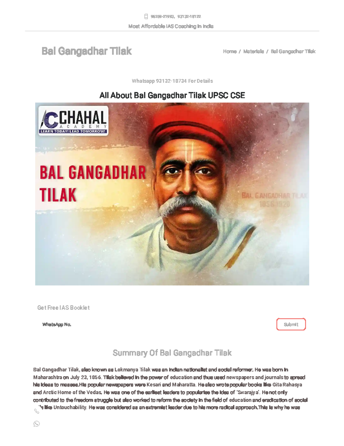 Overview Bal Gangadhar Tilak Upsc Cse 96259 21993 93132 Most