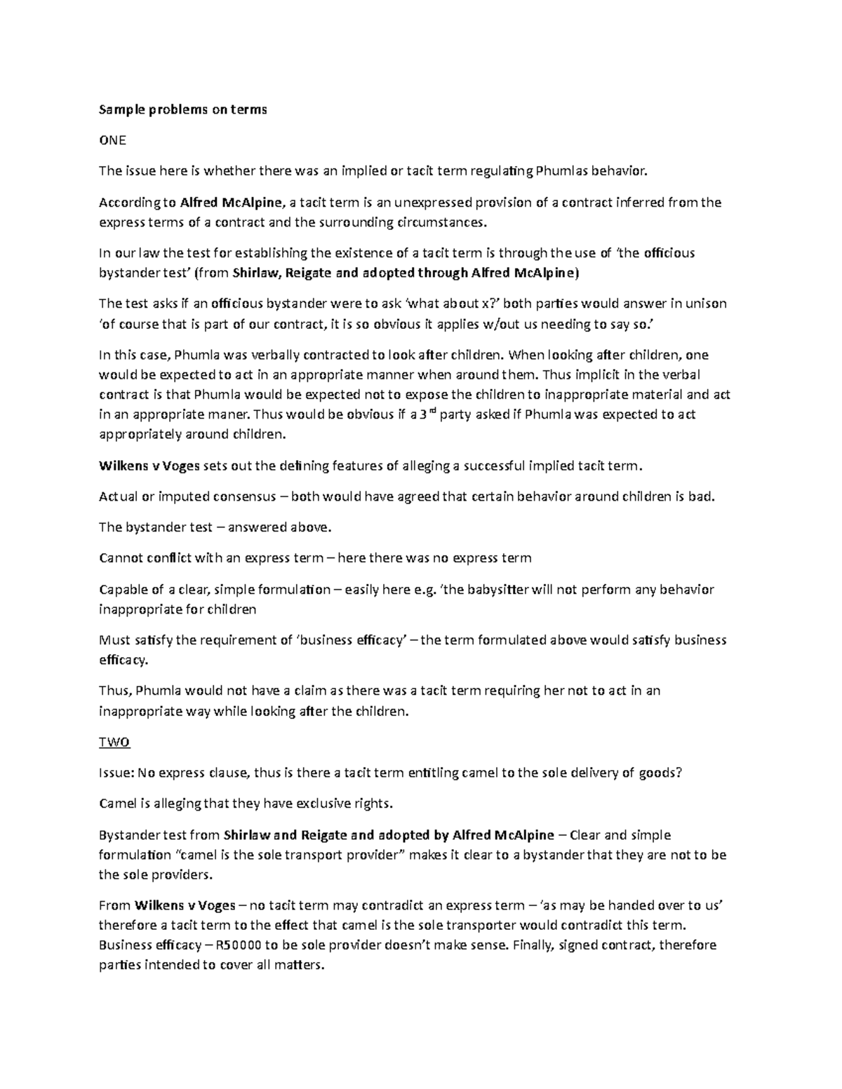 Contract Sample problems - Sample problems on terms ONE The issue here ...