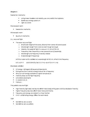 Gen. Chem. Final Exam Review Summary - Chem 133 Final Exam Study Guide Chapter 1 – “Essential ...