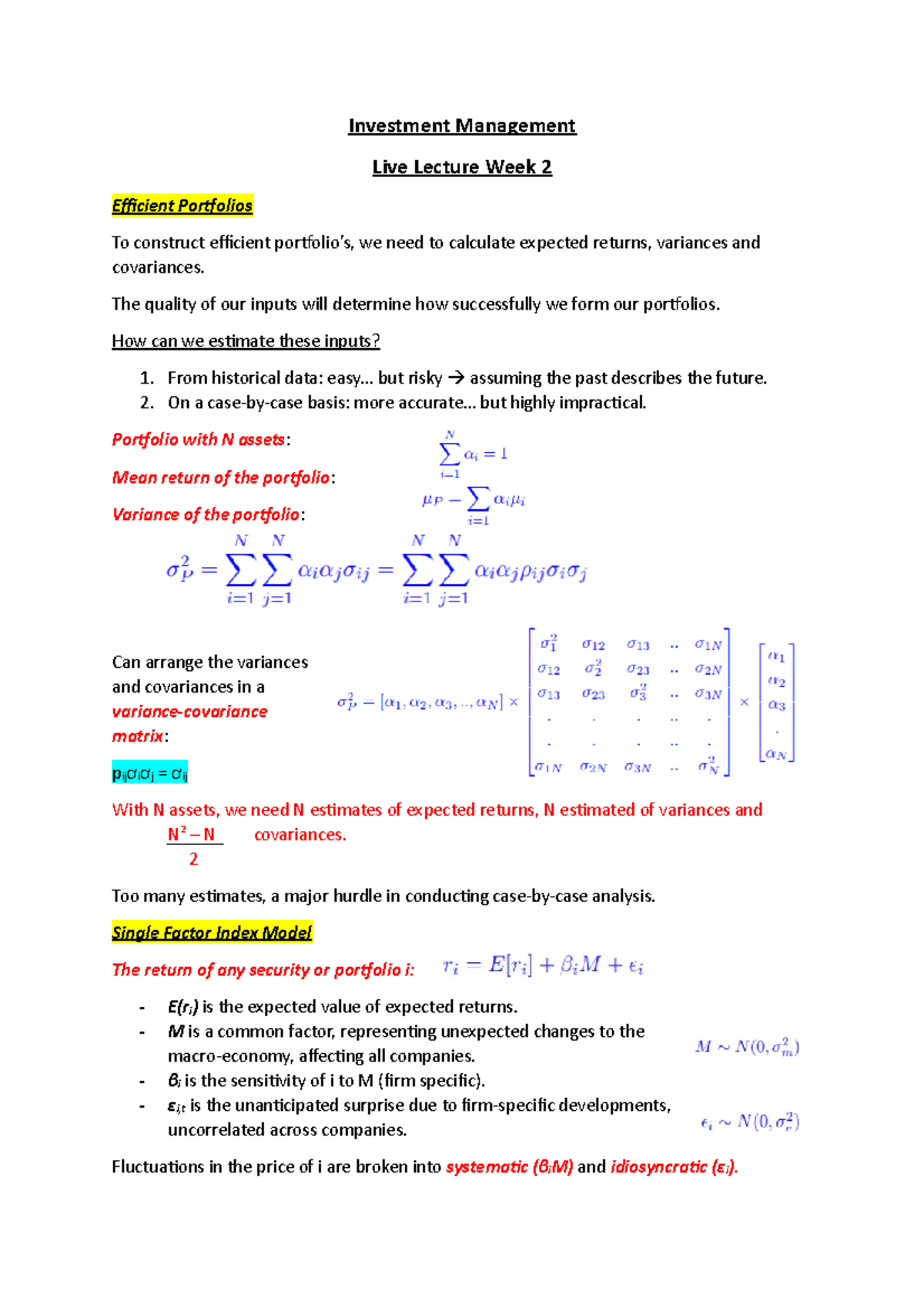 Live Lecture Week 2 - Investment Management Live Lecture Week 2 ...
