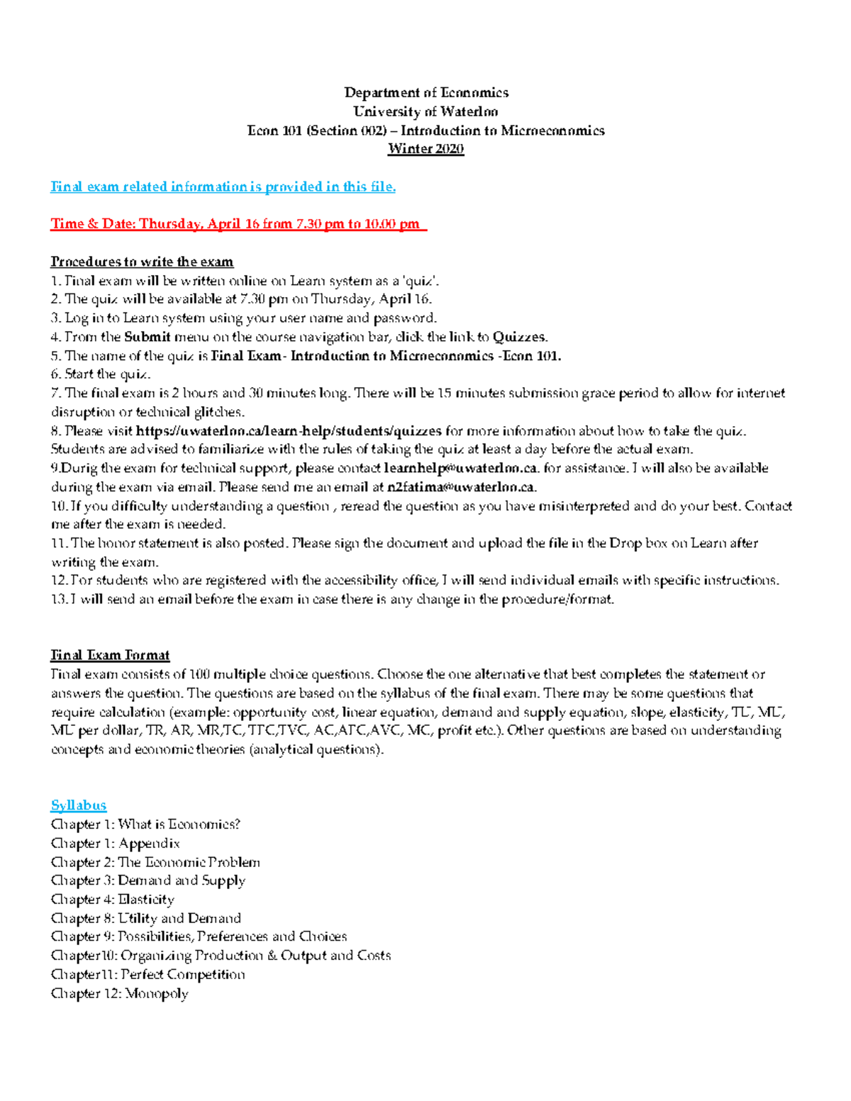 ECON 101 Practice Test 2 - Department of Economics University of ...