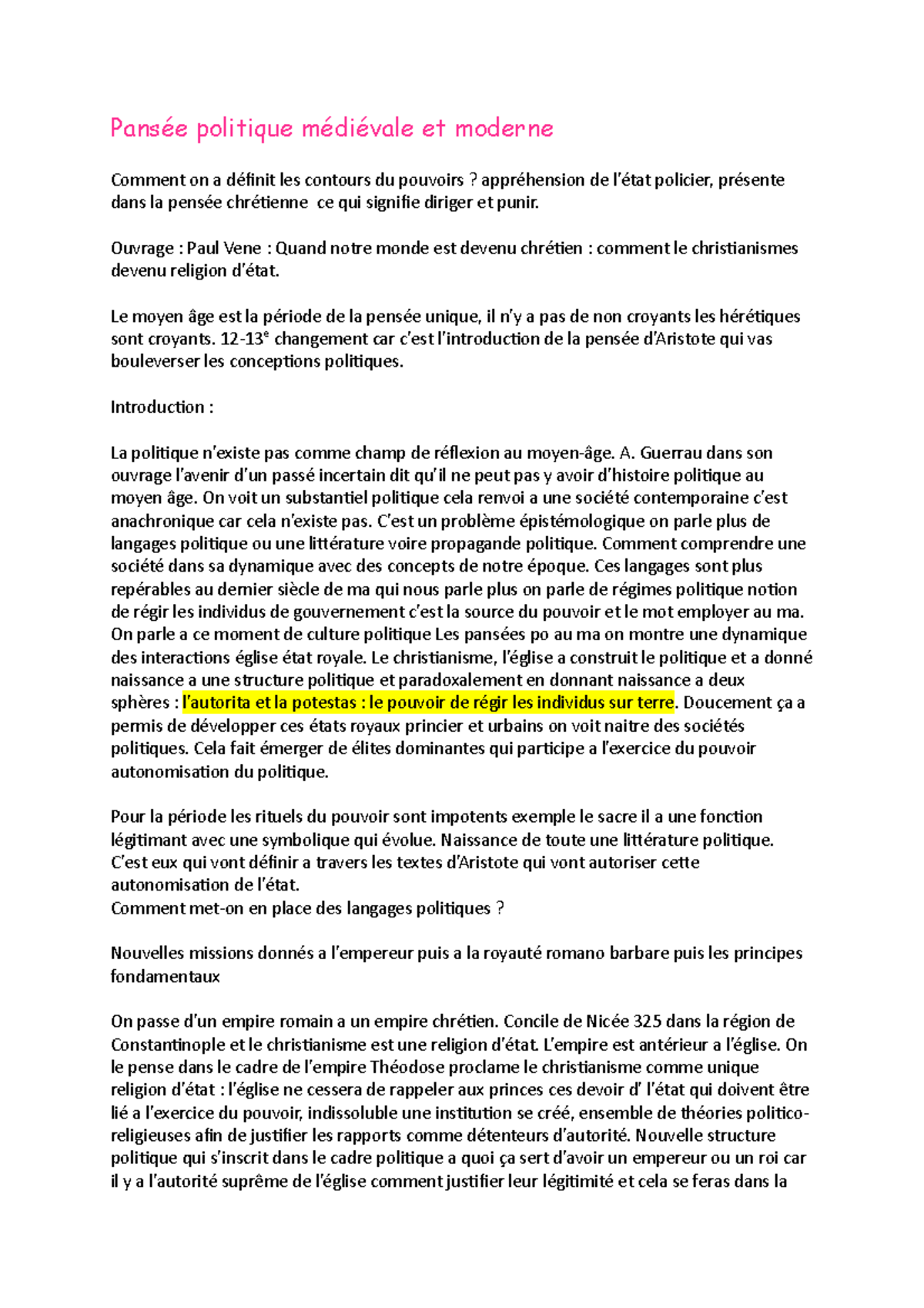 Pansée politique médiévale et moderne - Pansée politique médiévale et ...