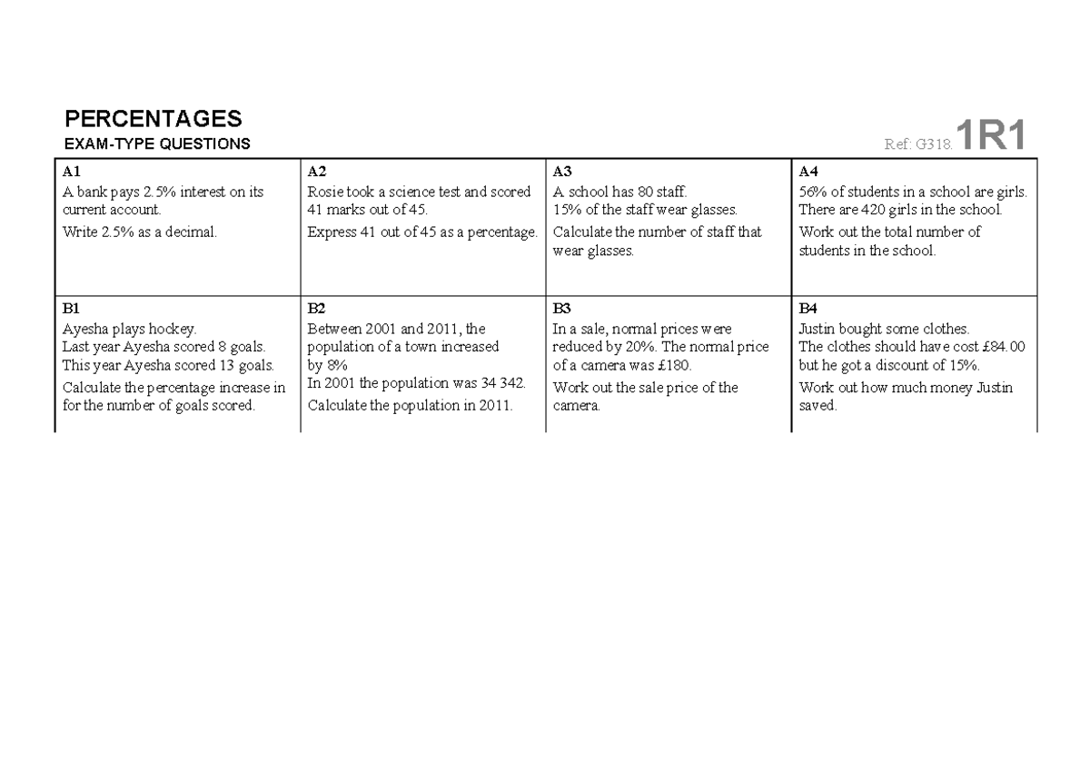Percentages-20270 pdf revision resource percentages - PERCENTAGES EXAM ...