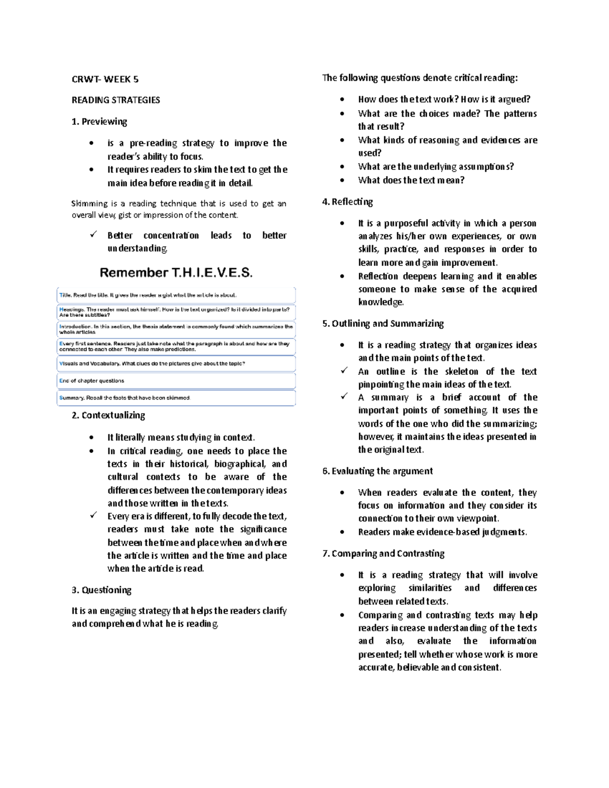 CRWT- WEEK 5 - week 5 reading strategies - CRWT- WEEK 5 READING ...