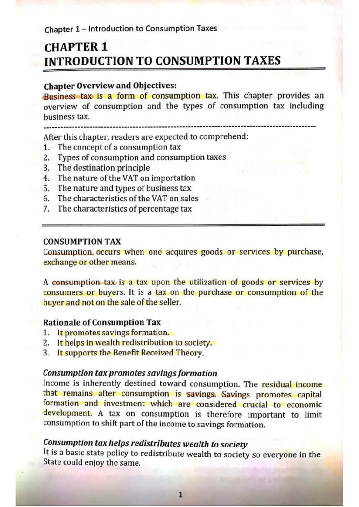 Chapter 1 - Chapter 1 Introduction to Consumption Taxes CHAPTER 1 ...