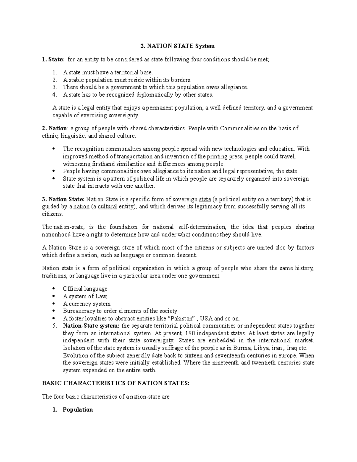 2, nation state system chap 1 - NATION STATE System State: for an ...