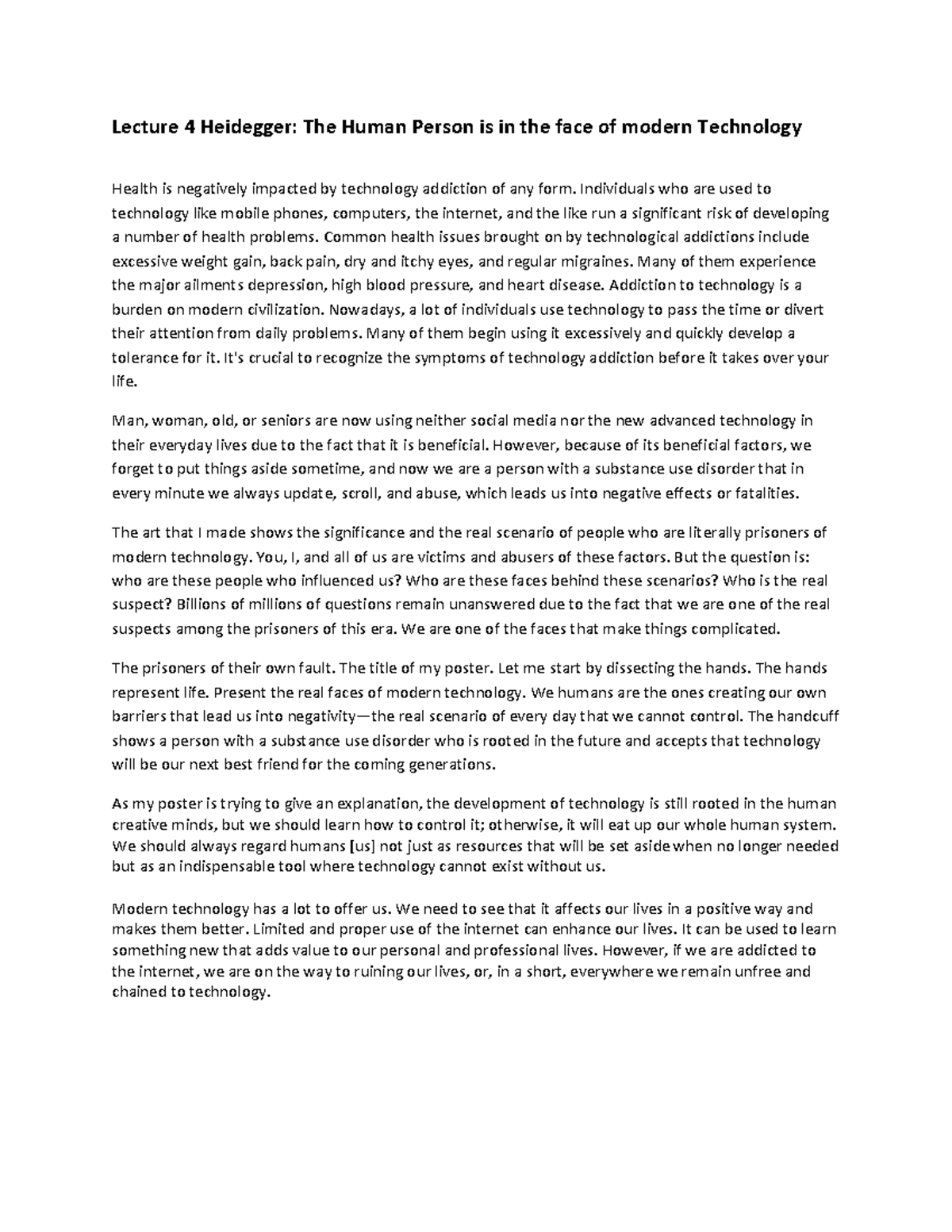 Lecture 4 Heidegger The Human Person is in the face of modern ...