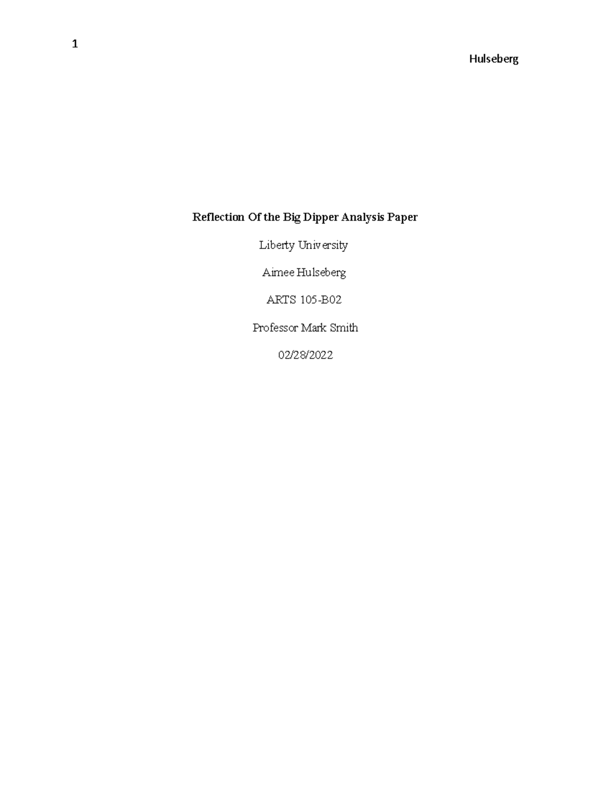 Reflection Of the Big Dipper Analysis Paper - Hulseberg Reflection Of ...