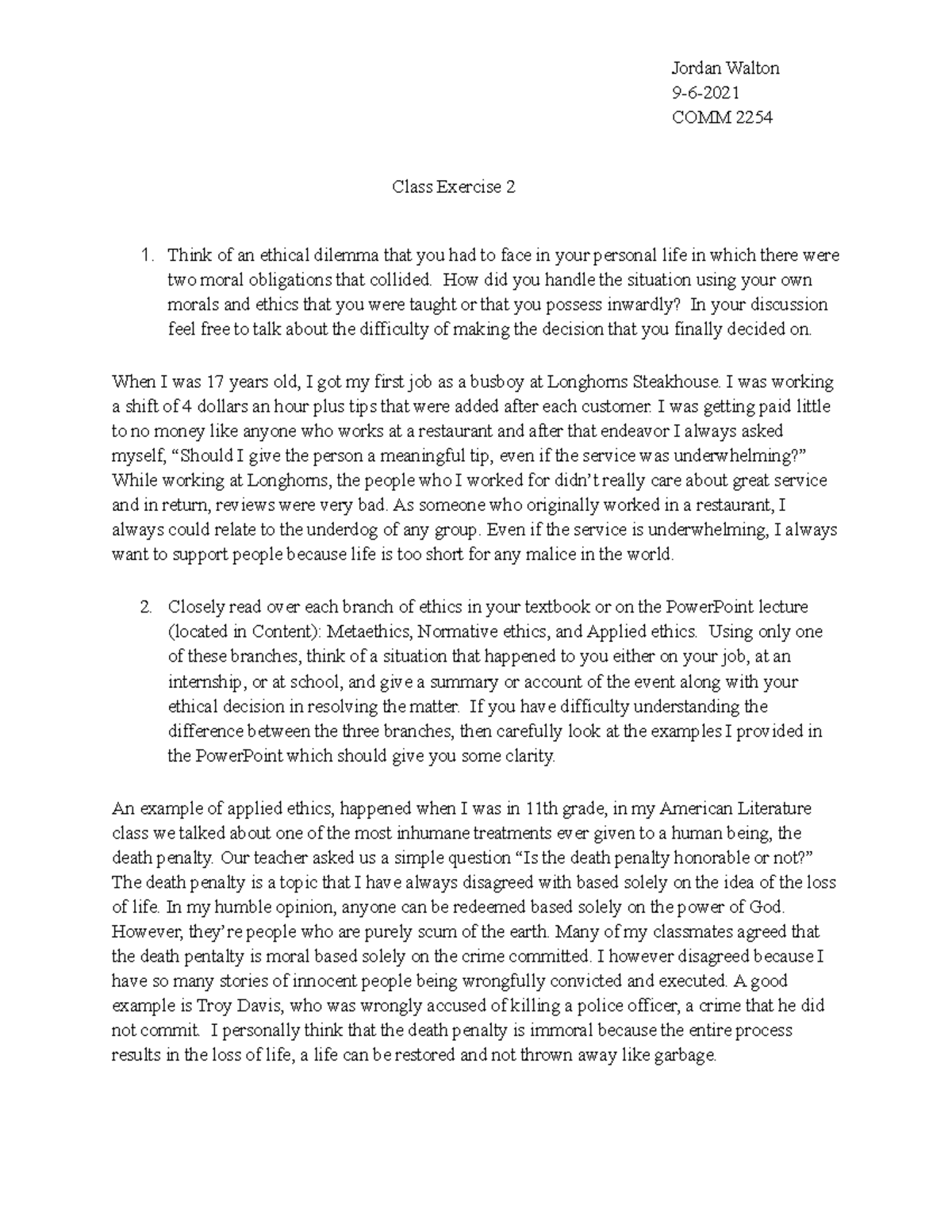 REDO Class Exercise 2 Media Ethics - Jordan Walton 9-6- COMM 2254 Class ...