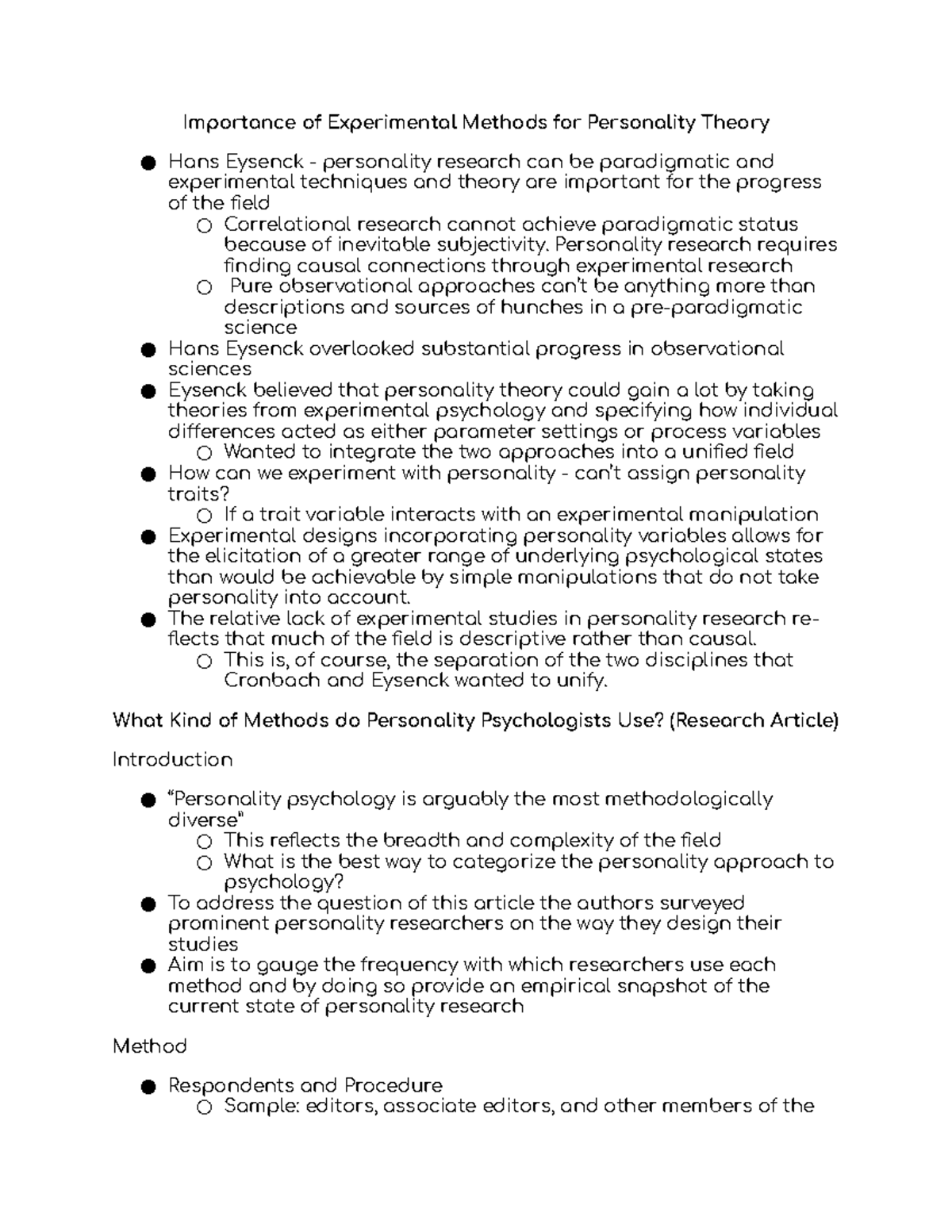 Week 3 - Psychology of Personality Fall 2019 Instructor: Baoyu Wang - Importance of Experimental ...