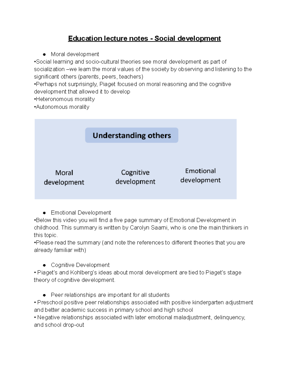 Education lecture notes - Social development - This summary is written ...