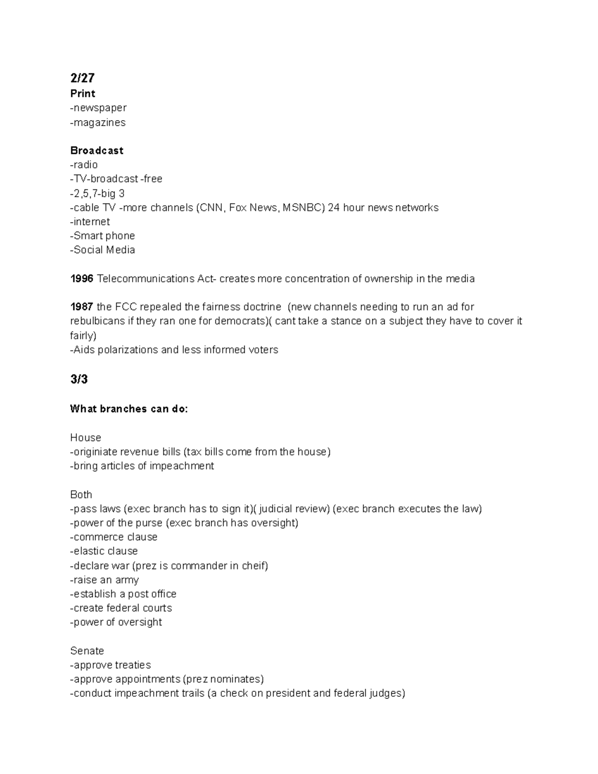 Poli Sci In-Class Notes - 2/ Print -newspaper -magazines Broadcast ...