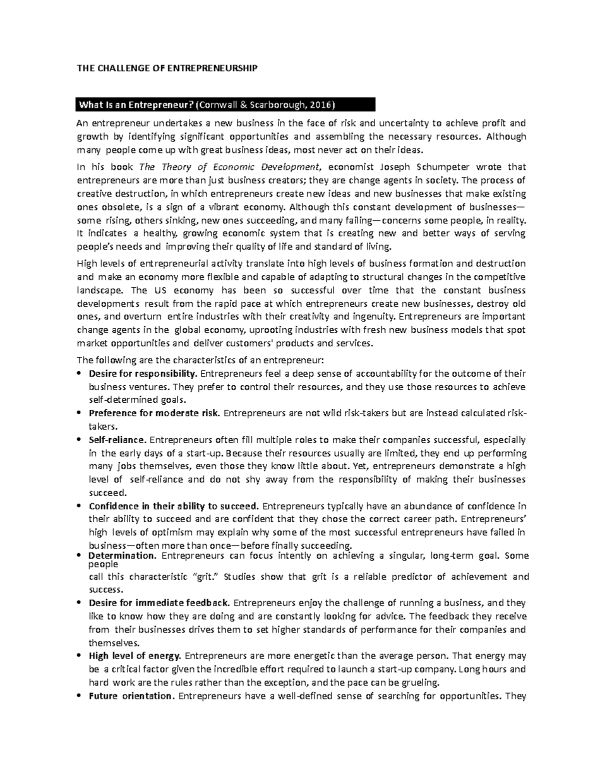 EM - 01 Handout - THE Challenge OF Entrepreneurship - THE CHALLENGE OF ...