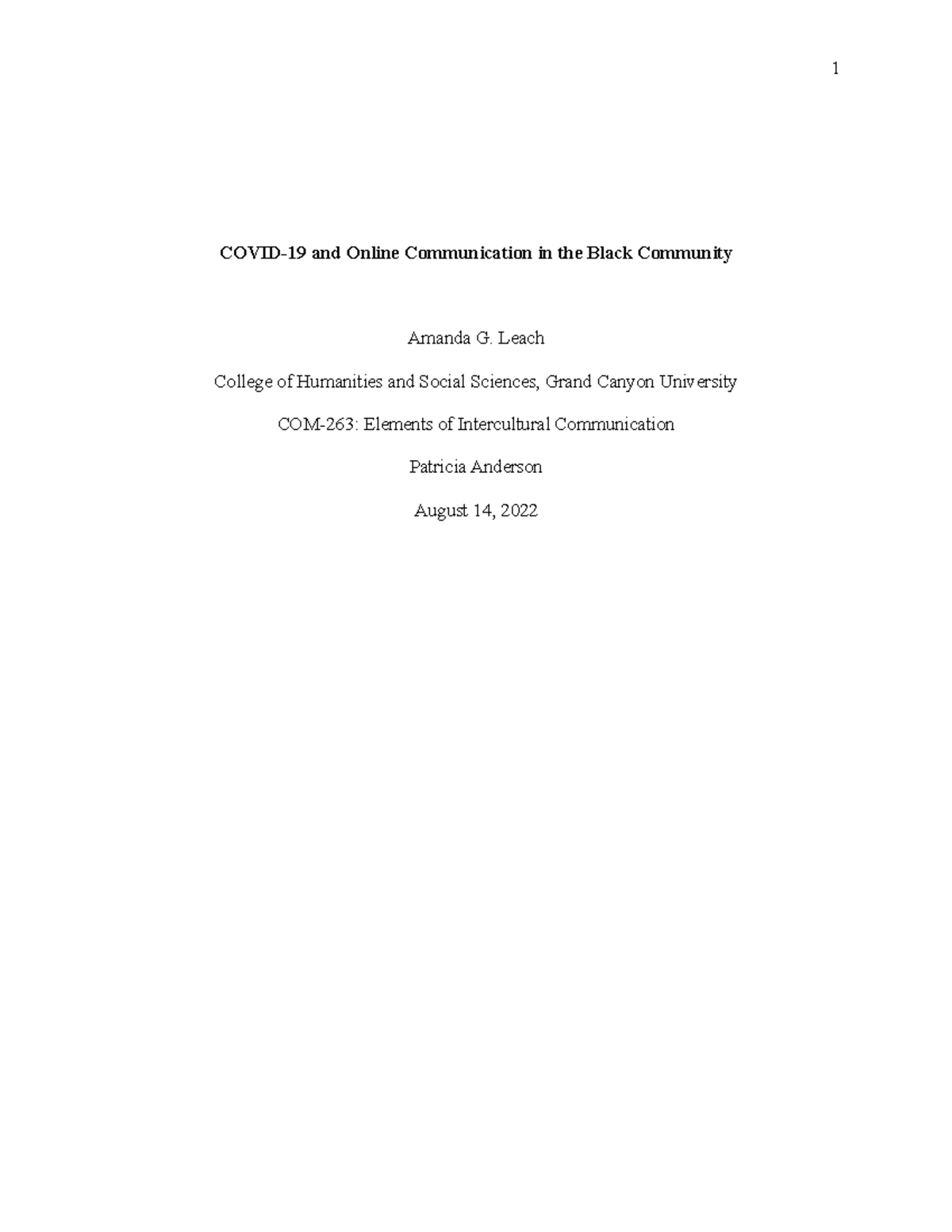 A Leach Cultural Communication Paper - COVID-19 and Online ...