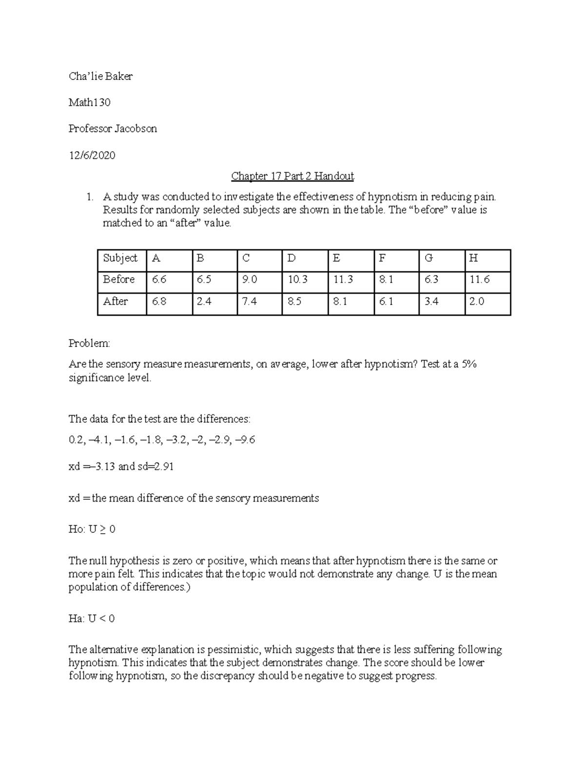 Chapter 17 Part 2 Handout - Cha’lie Baker Math Professor Jacobson 12/6/ Chapter 17 Part 2 ...