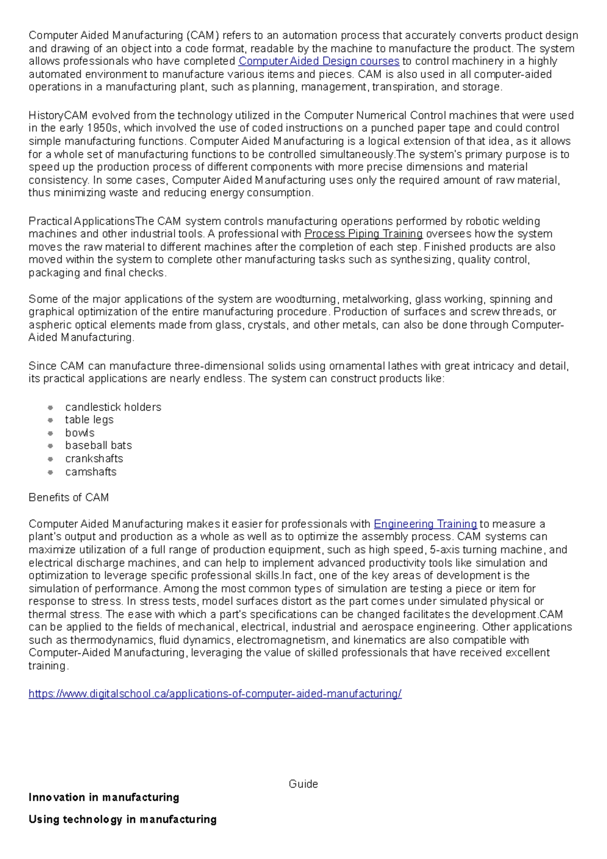 Computing in manufacturing - Computer Aided Manufacturing (CAM) refers ...