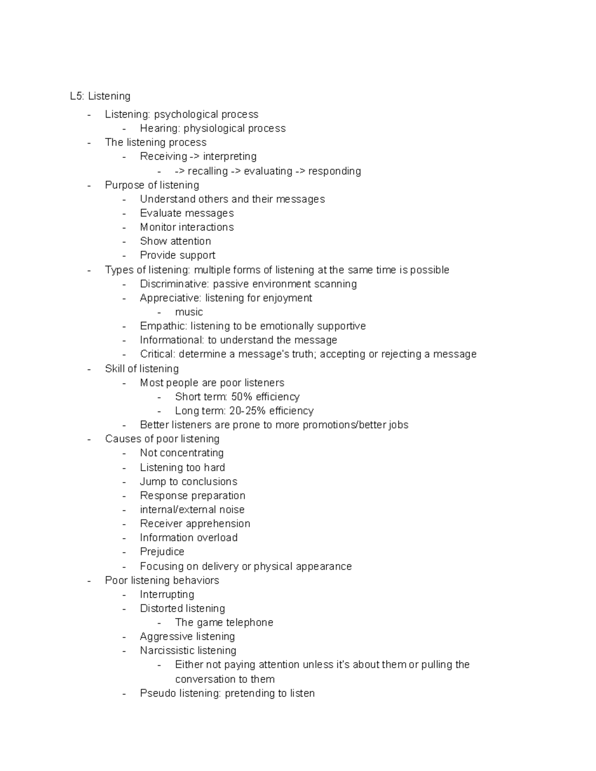 L5 Listening - The psychological process of recalling, evaluating, and ...