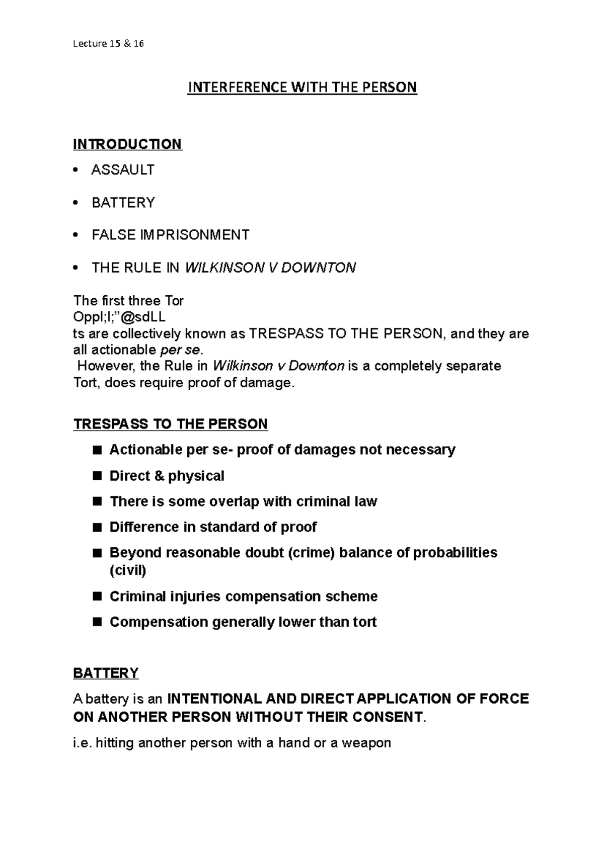 Lecture 15 & 16- Interference WITH THE Person - INTERFERENCE WITH THE ...
