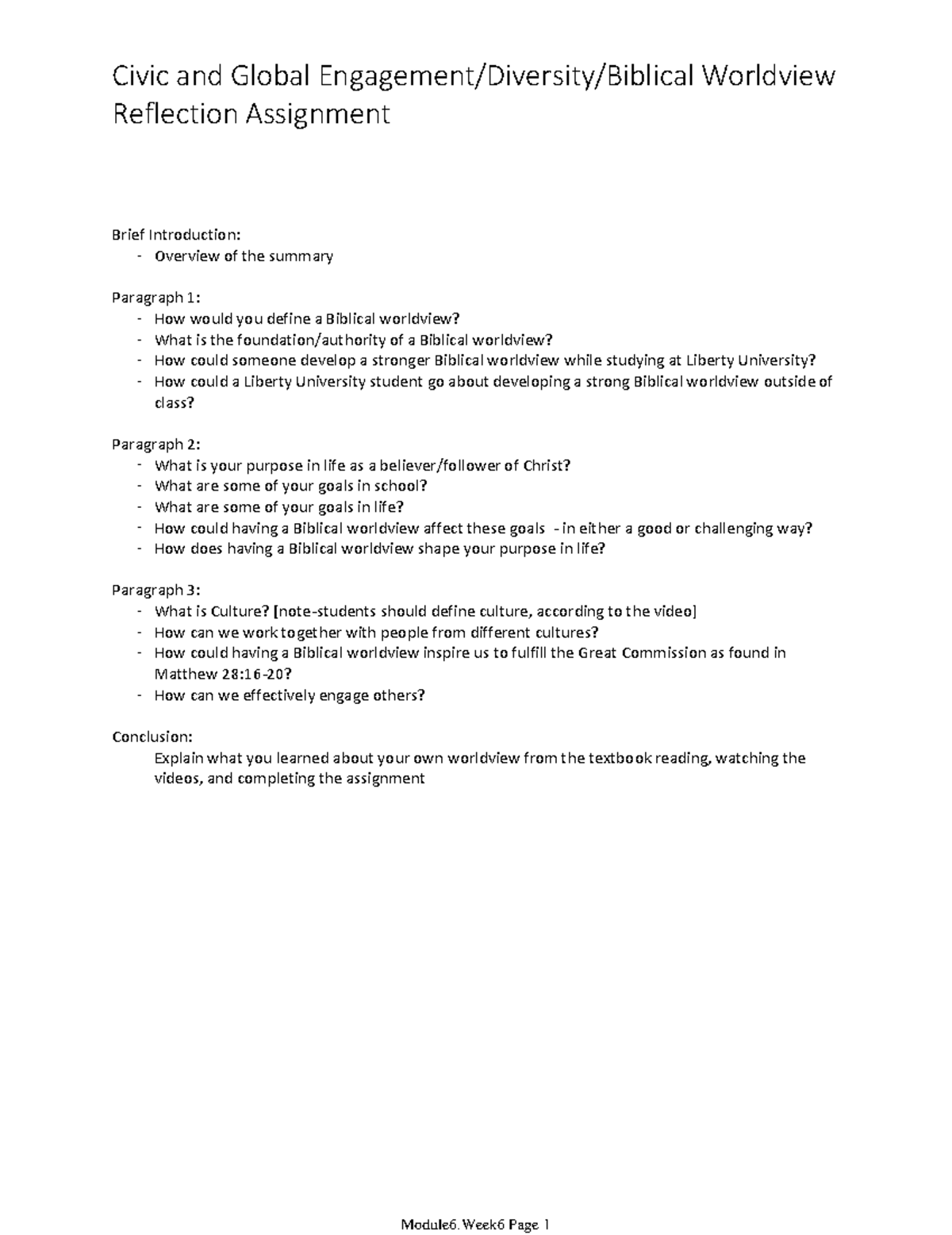 Civic and Global Engagement Diversity Biblical Worldview Reflection ...