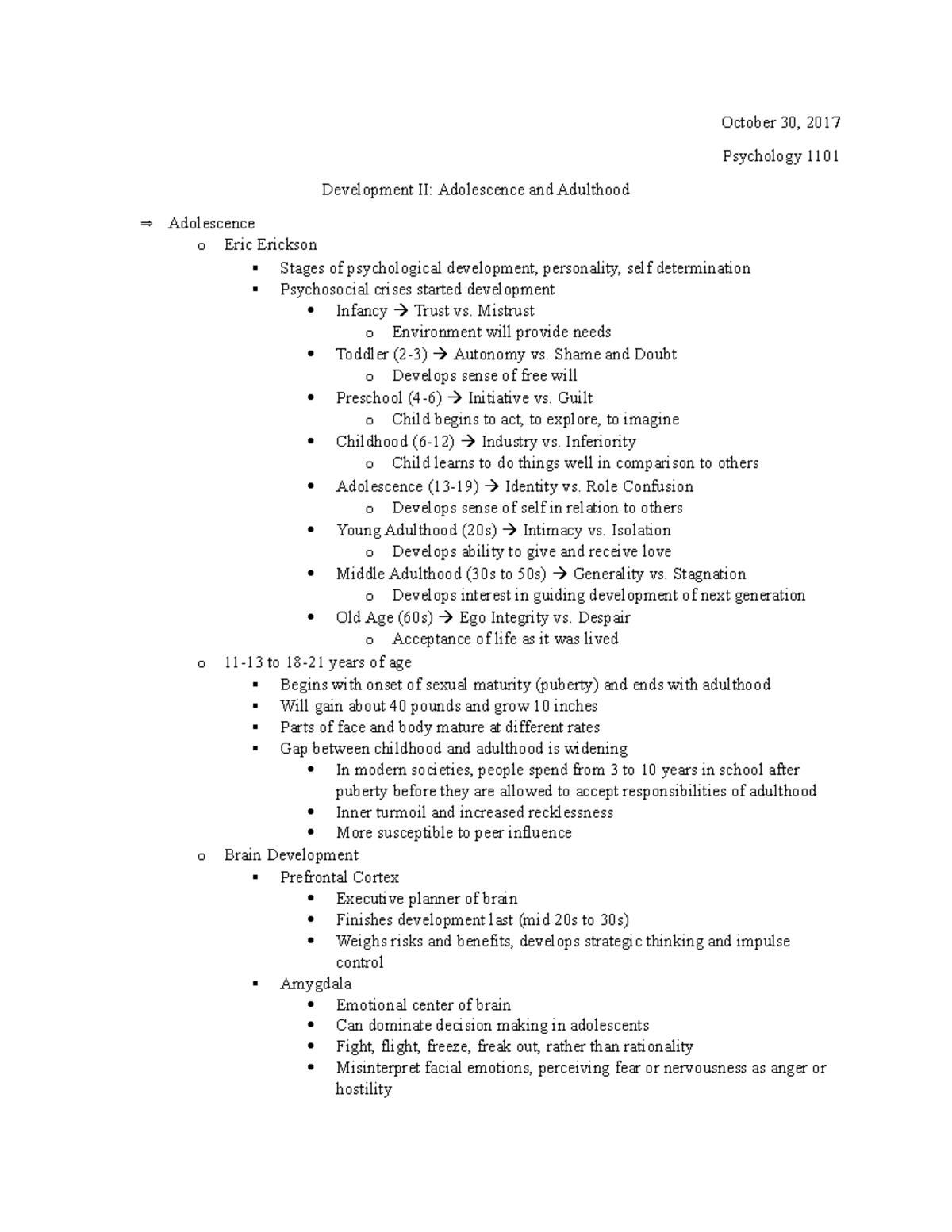 Development II - Adulthood and Adolescence - October 30, 2017 ...