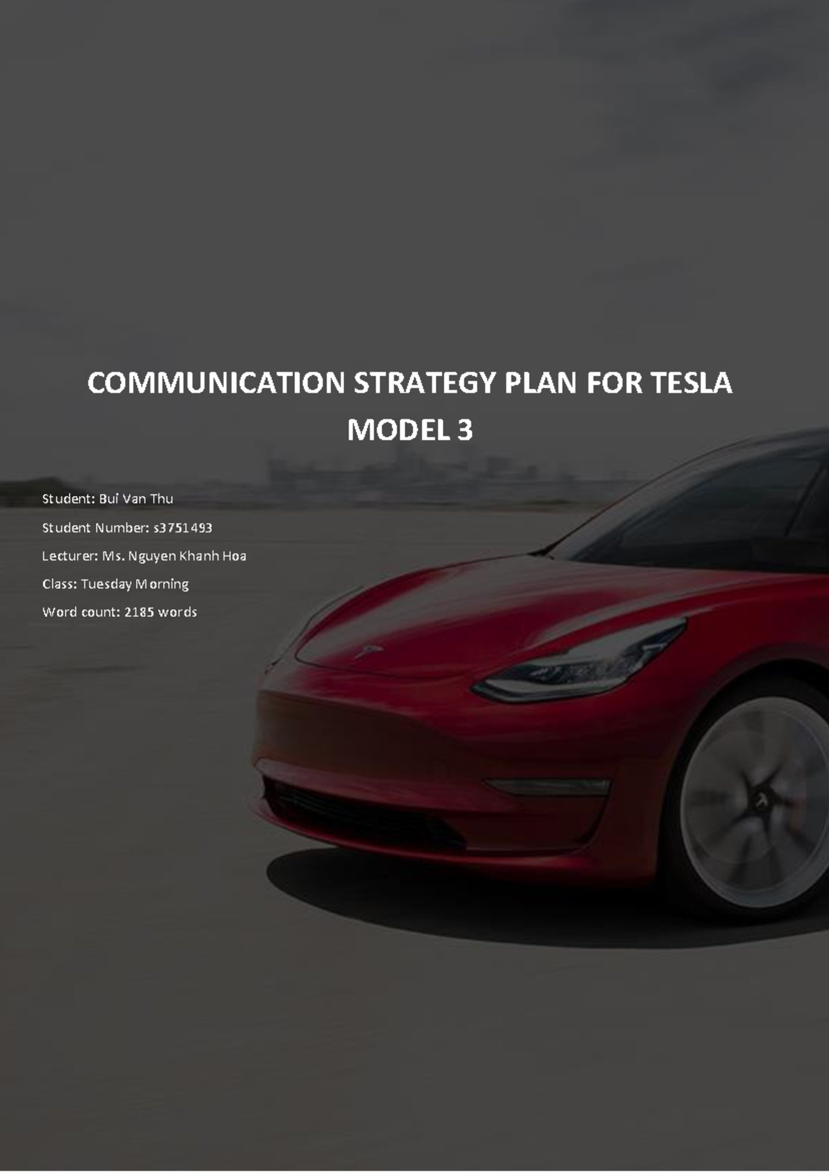 Communication plan - COMMUNICATION STRATEGY PLAN FOR TESLA MODEL 3 ...