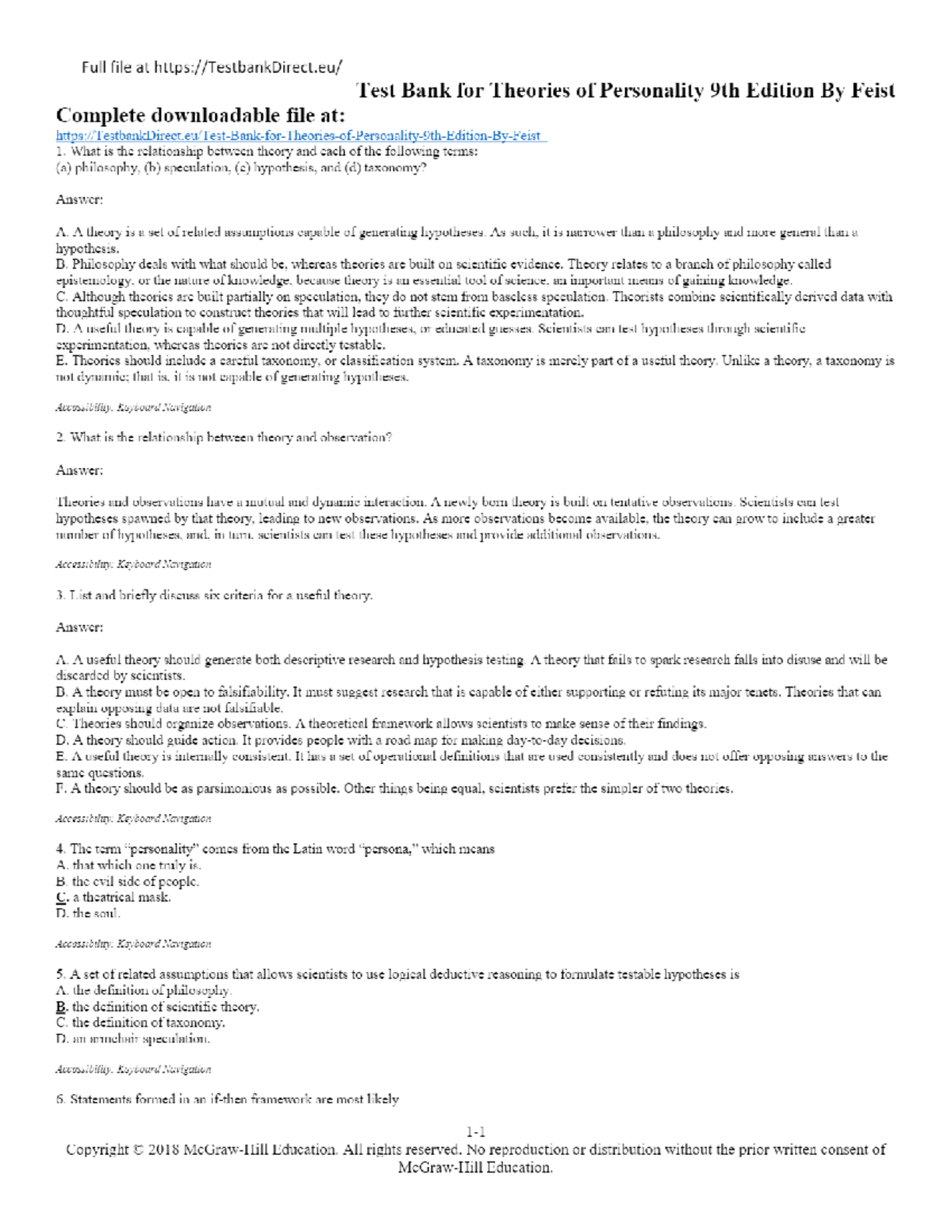 Test bank-for theories-of-personality 9th edition by feist - PSY 258 ...