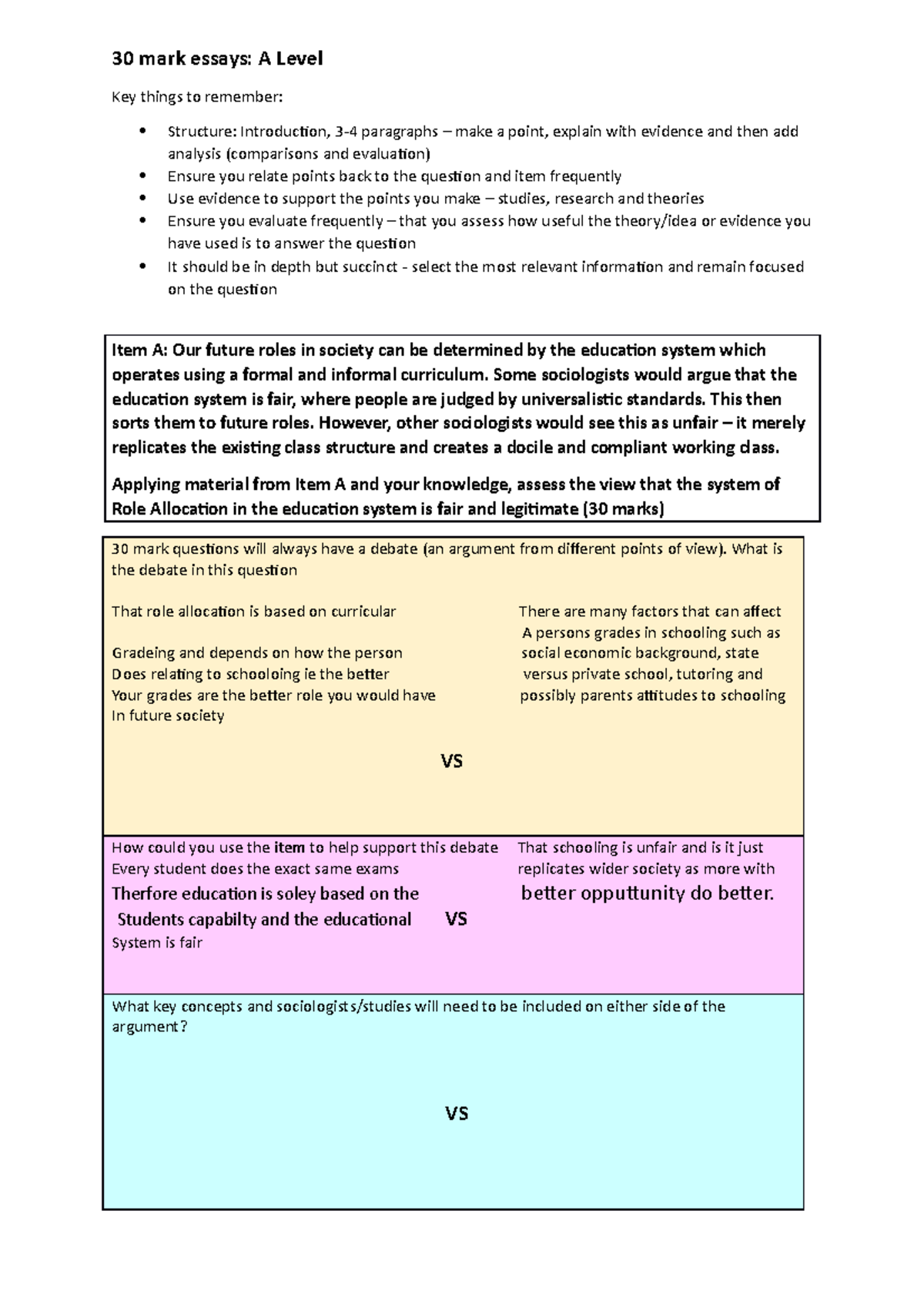 30 mark essay role allocation - fill in gaps. HR - 30 mark essays: A ...