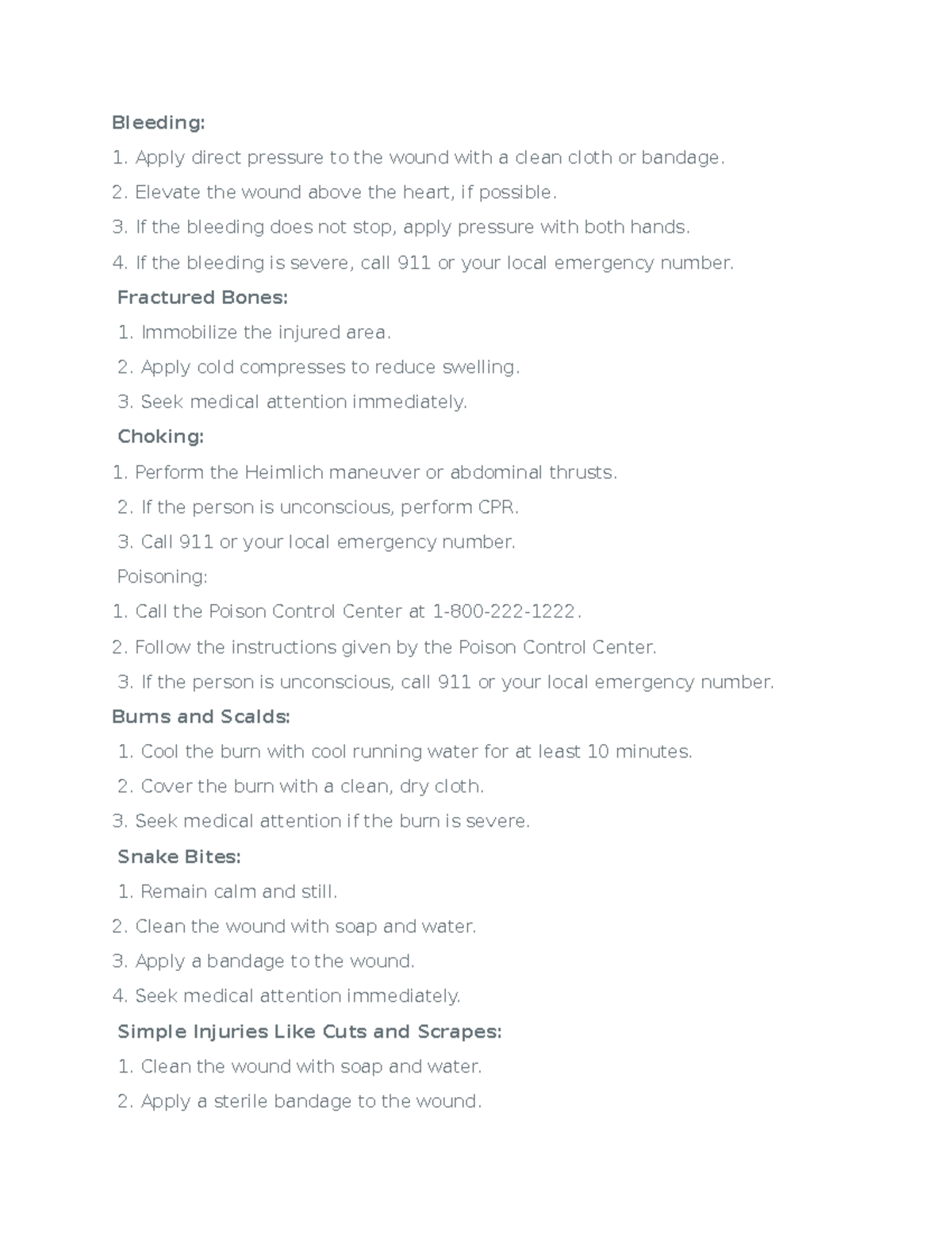 First Aid steps - Bleeding: Apply direct pressure to the wound with a ...