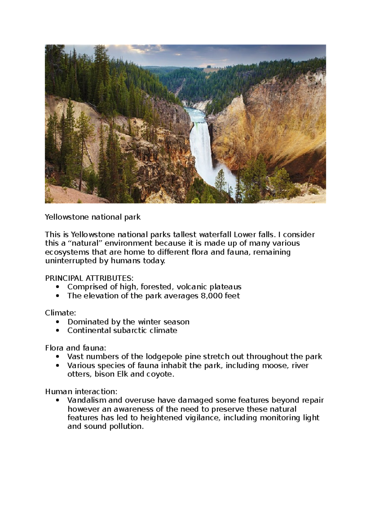 Yellowstone national park - I consider this a “natural” environment ...