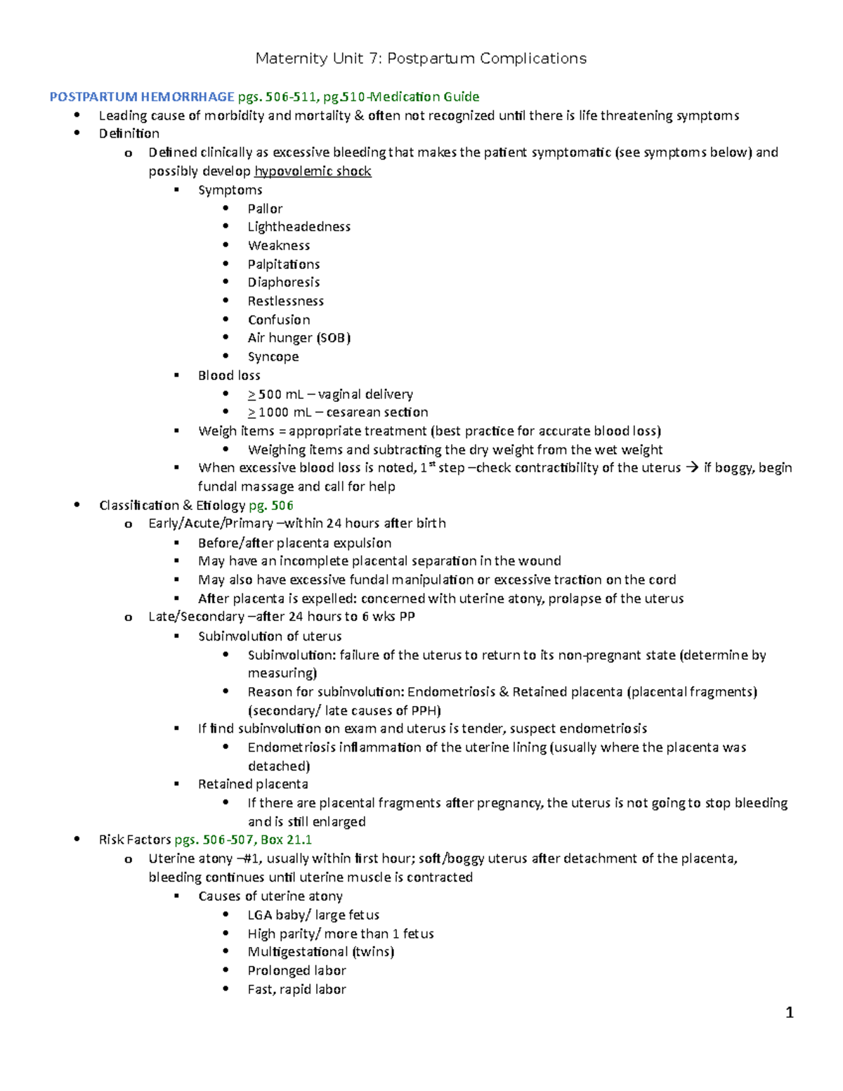 Maternity Unit 7 and 8 - notes - Maternity Unit 7: Postpartum ...