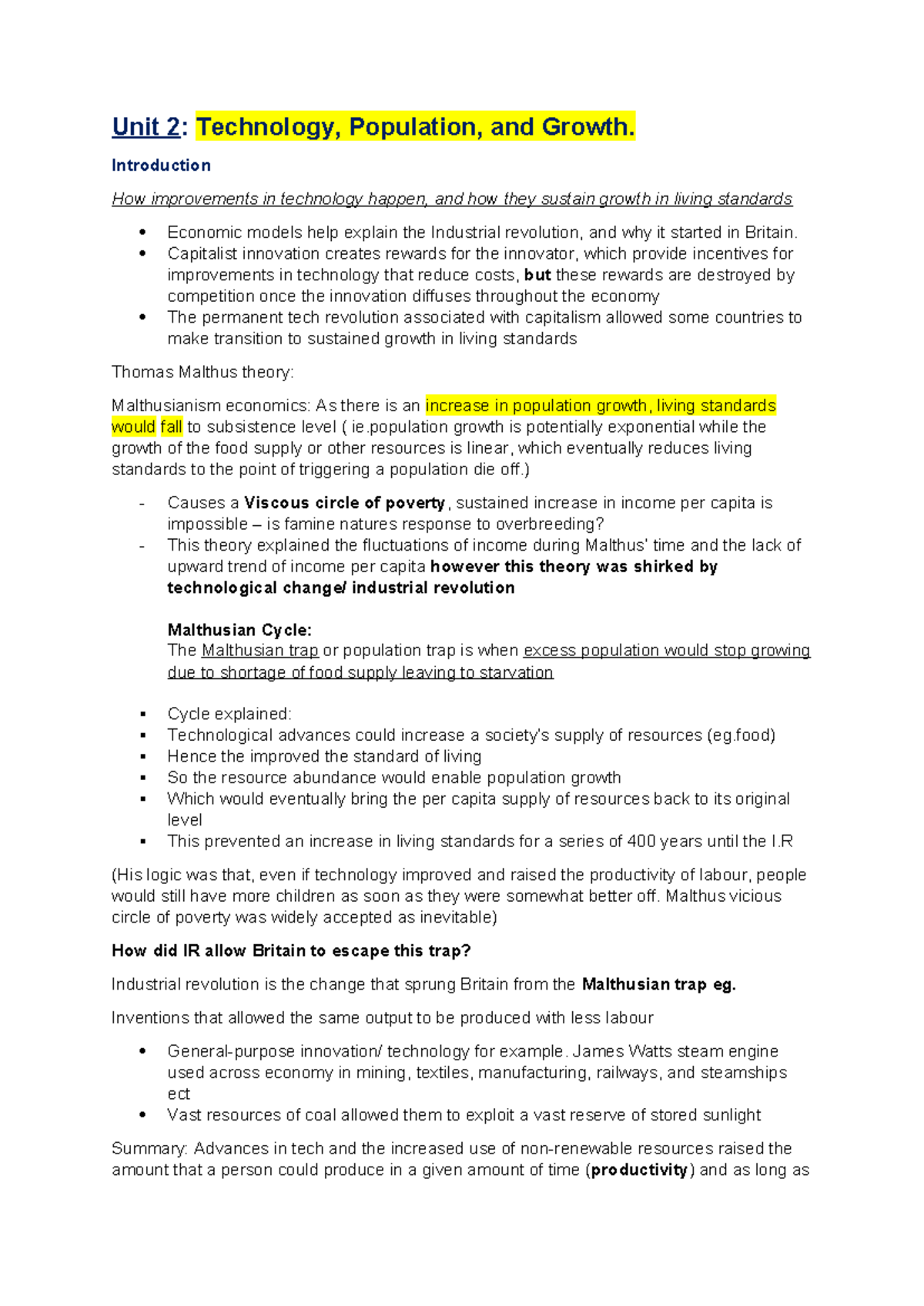 Week 2 Econ Book Summary - Unit 2: Technology, Population, and Growth. Introduction How ...