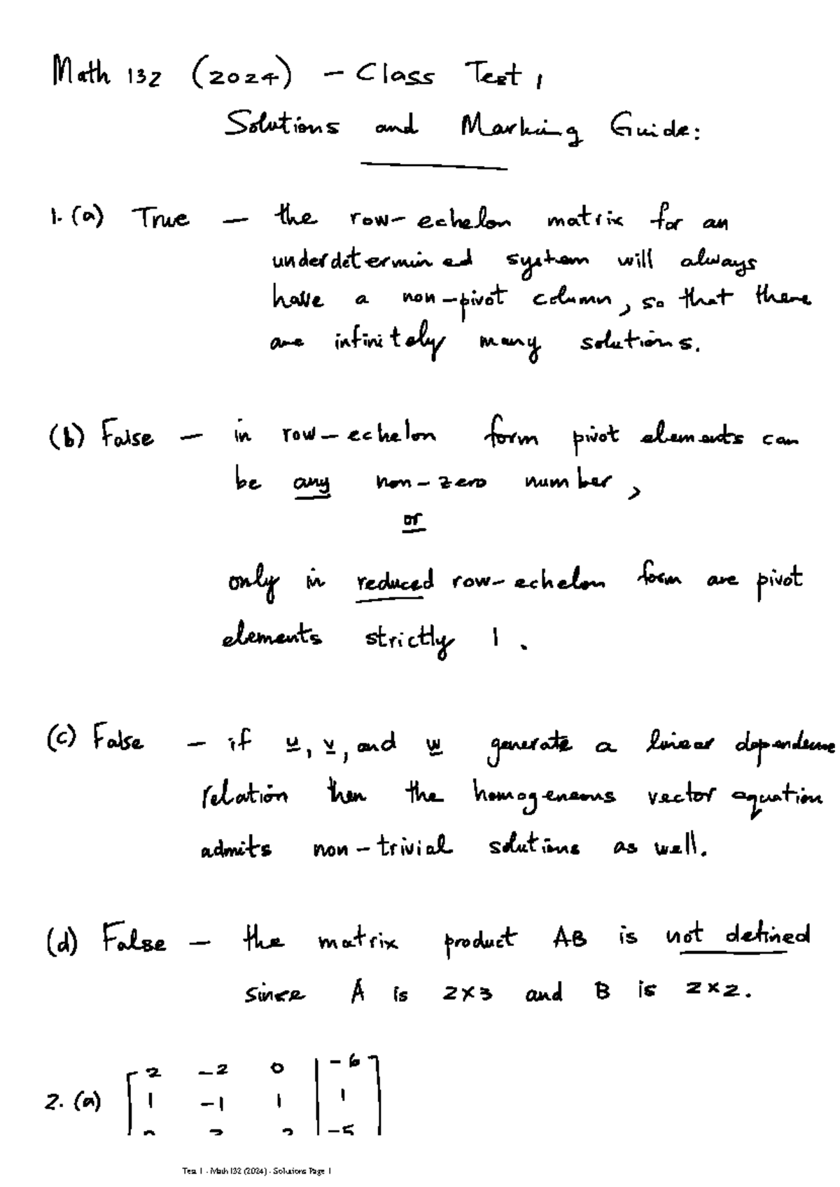 Test 1 - Math132 - 2024 - Solutions - MATH132H1 - Studocu